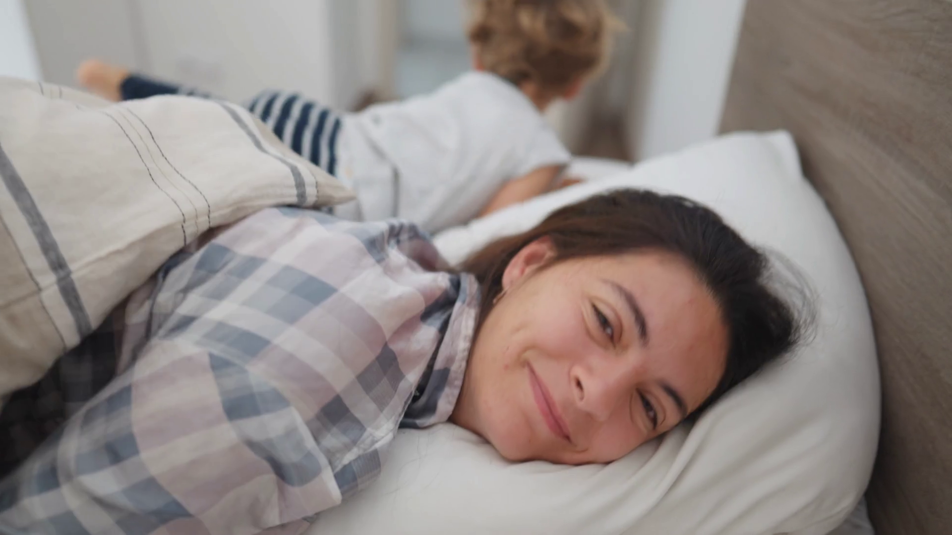 Woman Getting Up From Bed Rubbing Face Stock Footage SBV-348705916 ...