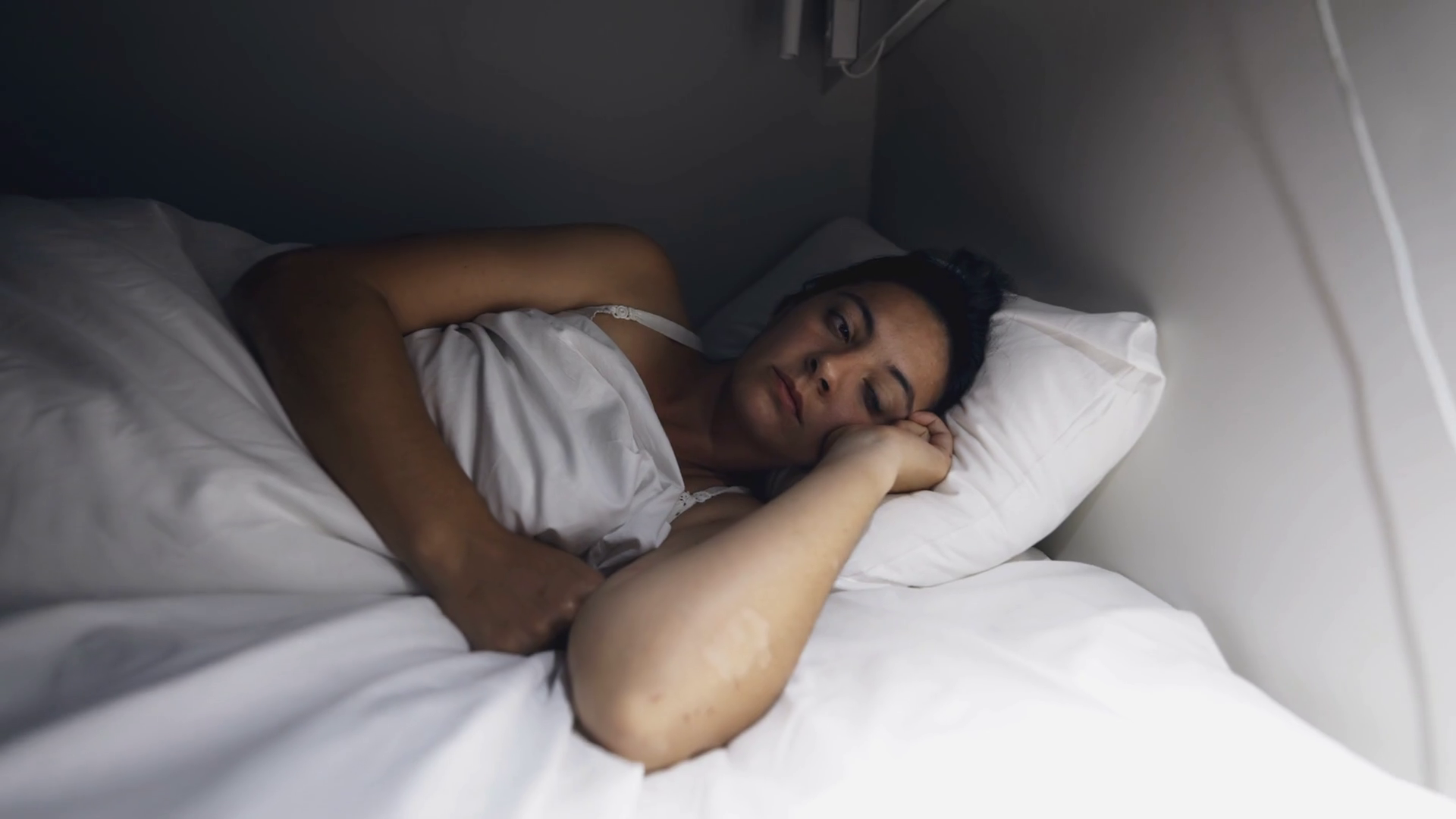 Woman Going To Sleep Shutting Off Nightlamp Stock Footage SBV-348869243 ...
