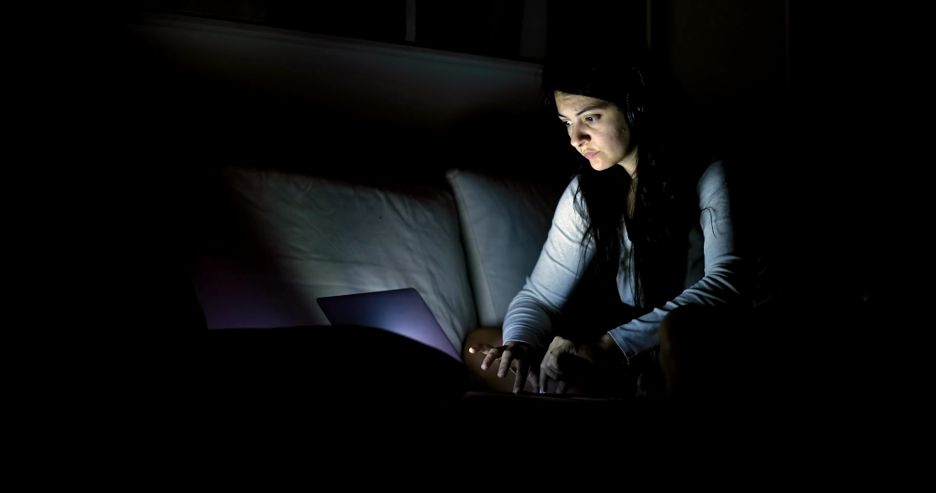Woman In Dark In Front Of Laptop Screen At Stock Footage SBV-348553319 ...