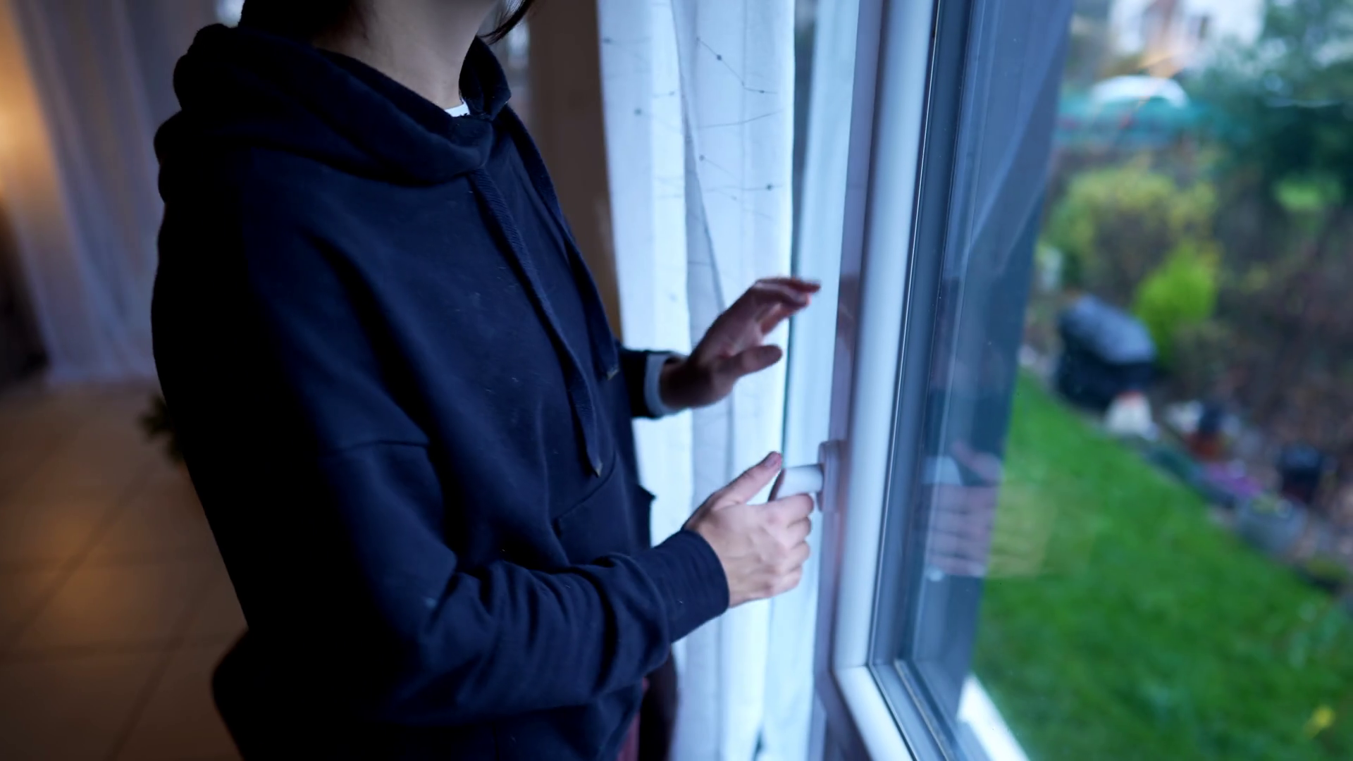 Woman Opening Apartment Window Looking Out Stock Footage SBV-348684632 ...
