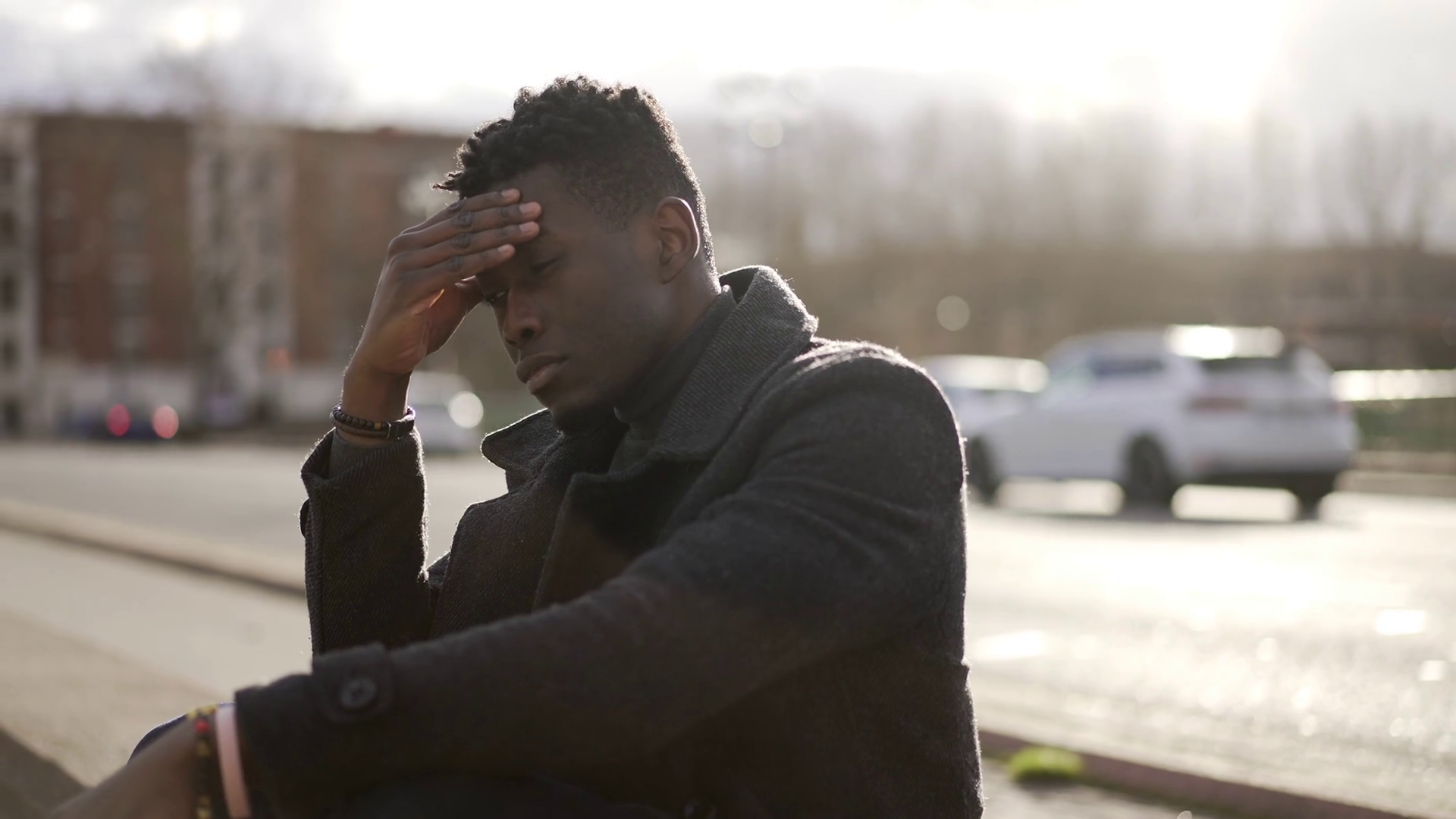Worried Black Man Suffering Alone In Stock Footage SBV-348675296 ...