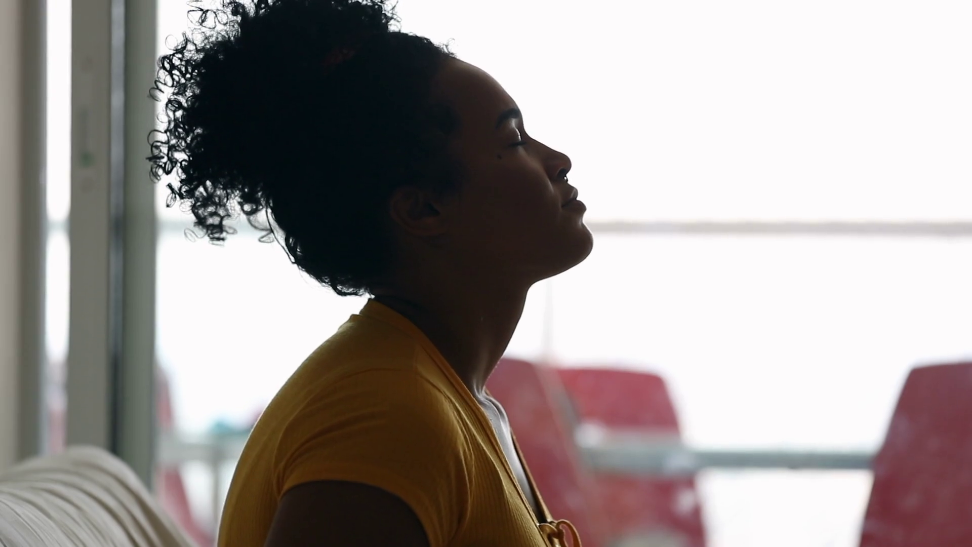 Young Black Woman Praying Raising Face Up To Stock Footage SBV ...