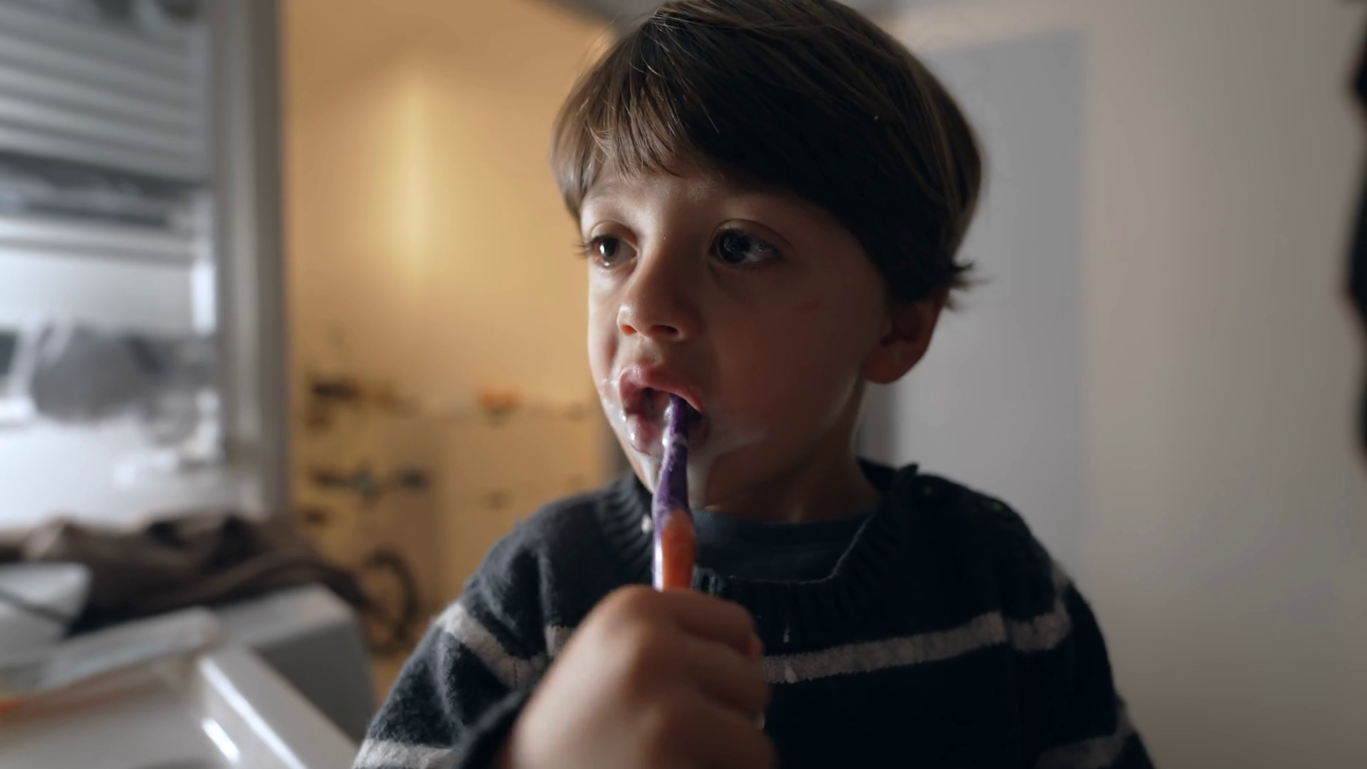 Young Boy Brushing Teeth With Toothbrush In Stock Footage SBV-348866140 ...