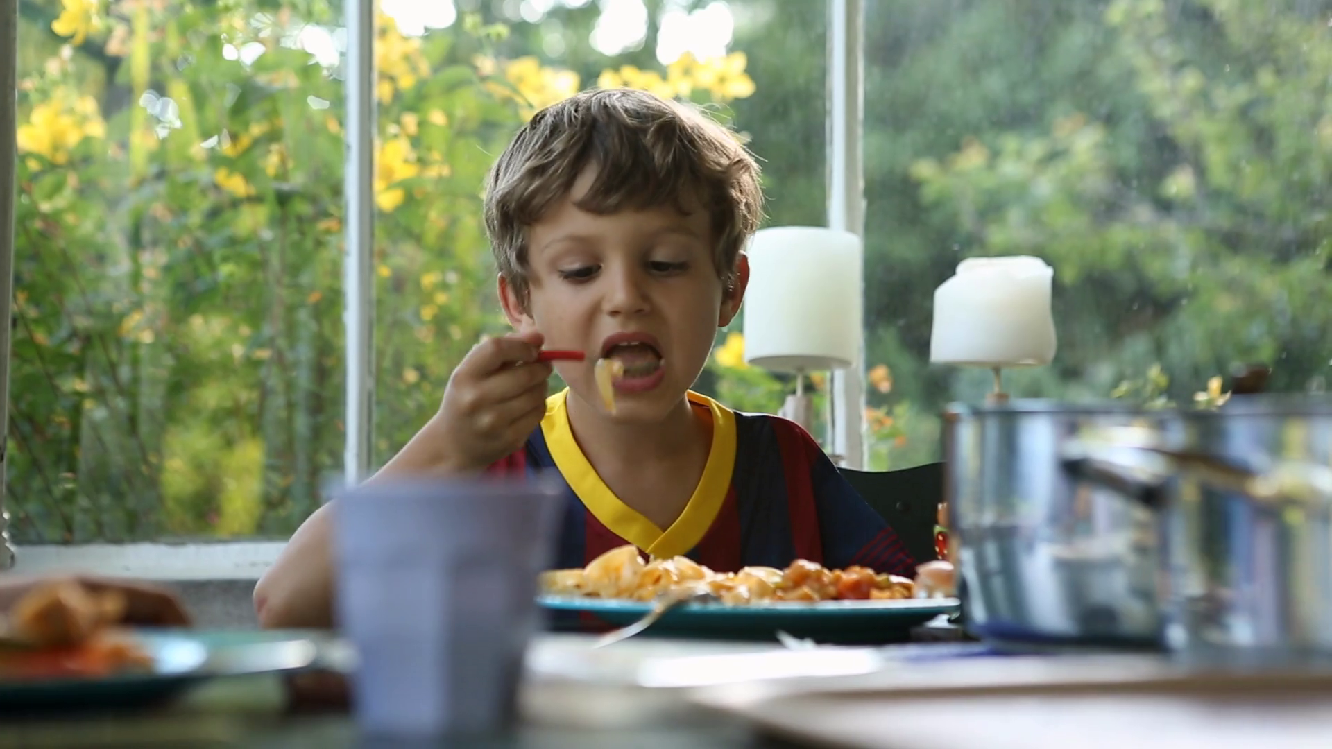 Young Boy Eating Lunch Supper 6 Year Old Kid Stock Footage SBV ...