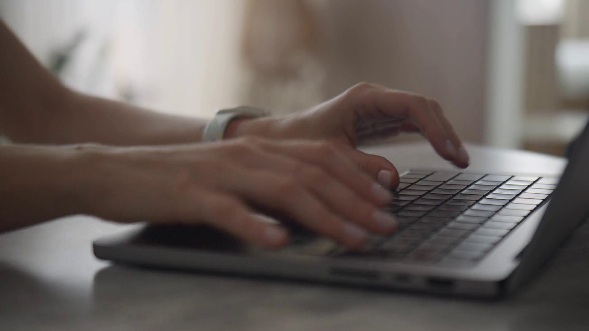 Orbiting Around Female Hands Typing On Laptop Stock Footage SBV ...