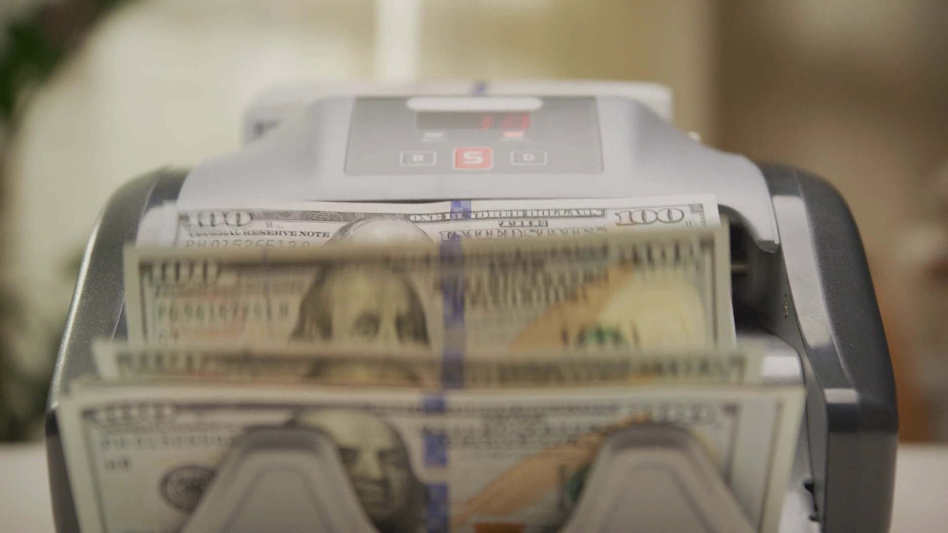 Stack Of 100 Dollar Bills In Money Counter Stock Footage SBV-351730661 ...