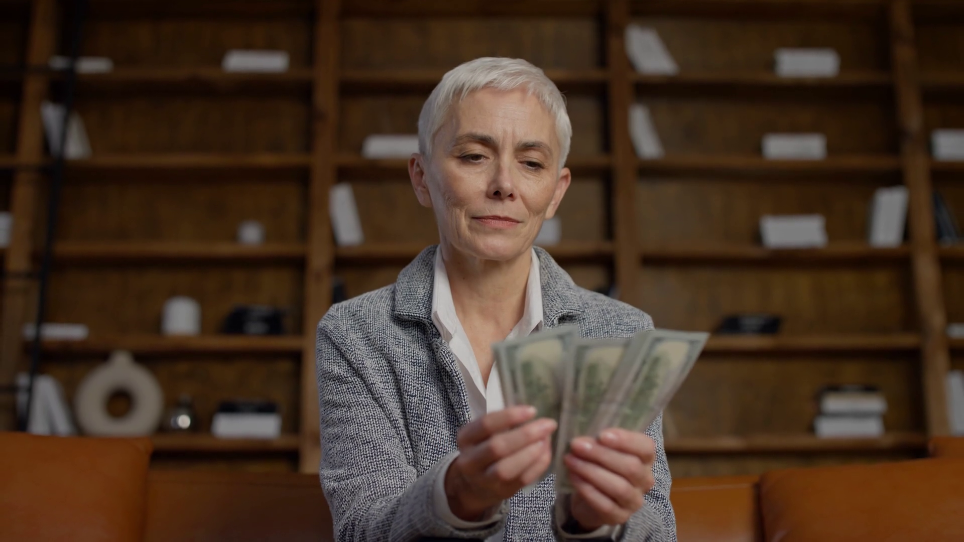Senior Woman Counting Cash In Home Office Stock Footage SBV-351819930 ...