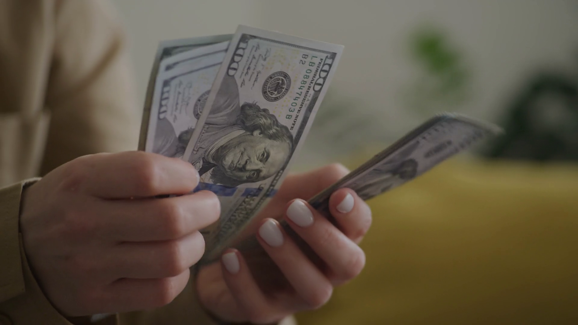 Woman Counting Stack Of Hundred-dollar Bills Stock Footage SBV ...