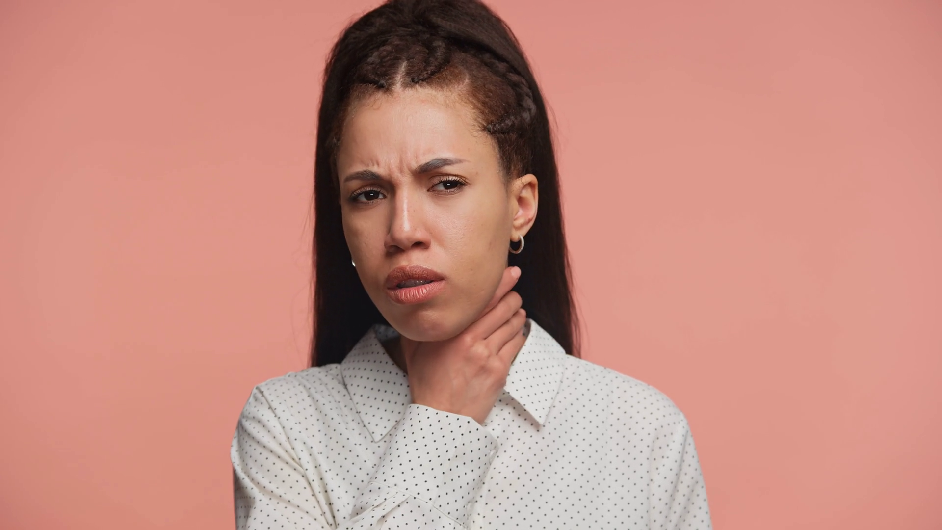 Woman Holding Throat In Discomfort On Pink Stock Footage SBV-352274923 ...