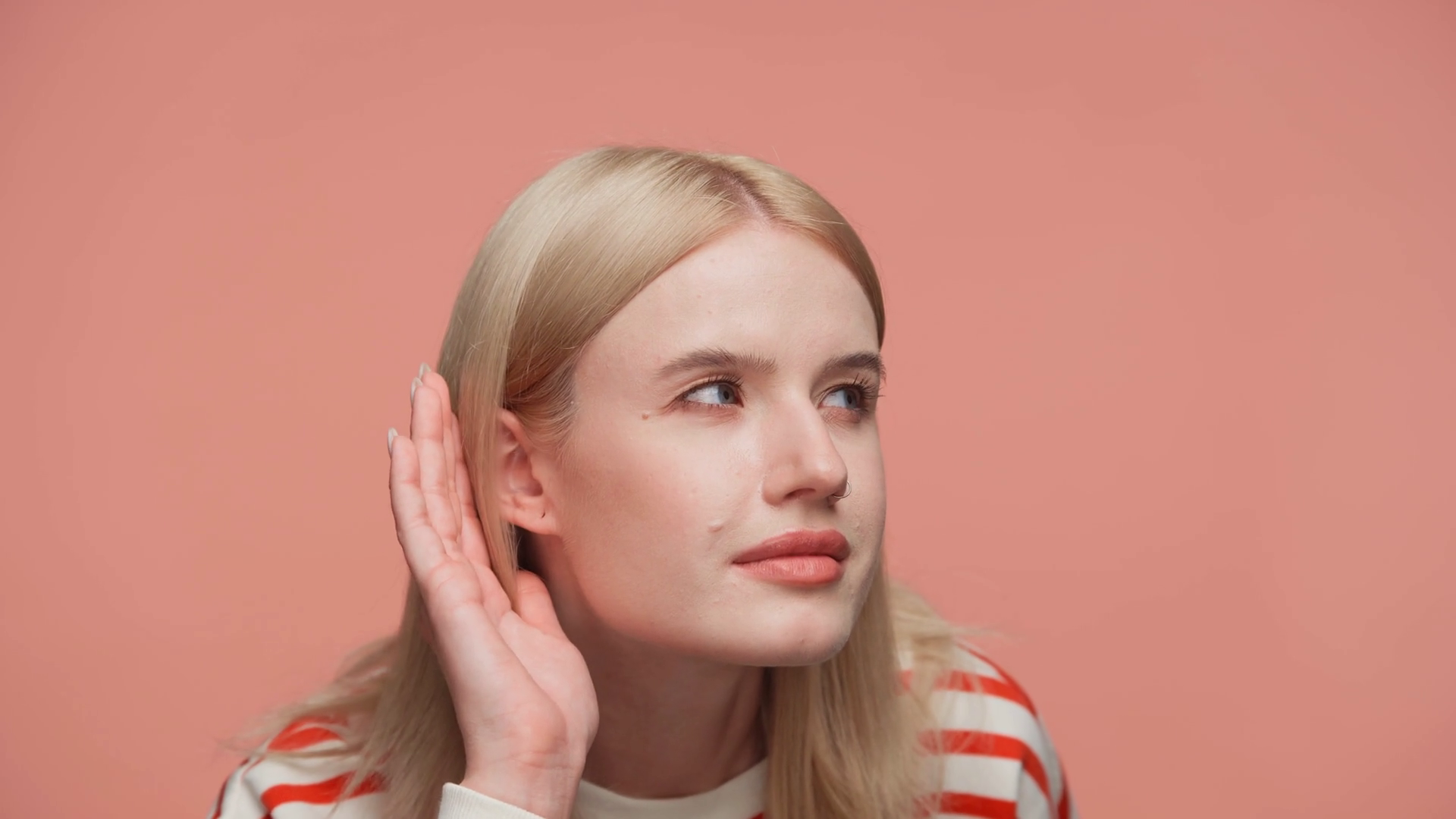 Curious Woman Listening With Hand To Ear On Stock Footage SBV-352193977 ...