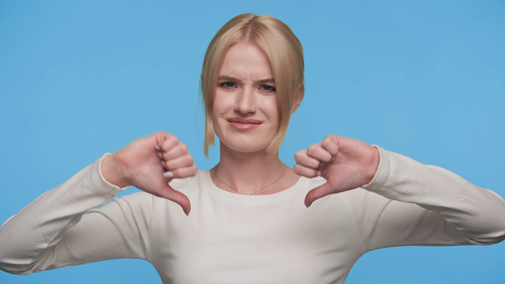 Displeased Woman Showing Double Thumbs Down Stock Footage SBV-352279666 ...