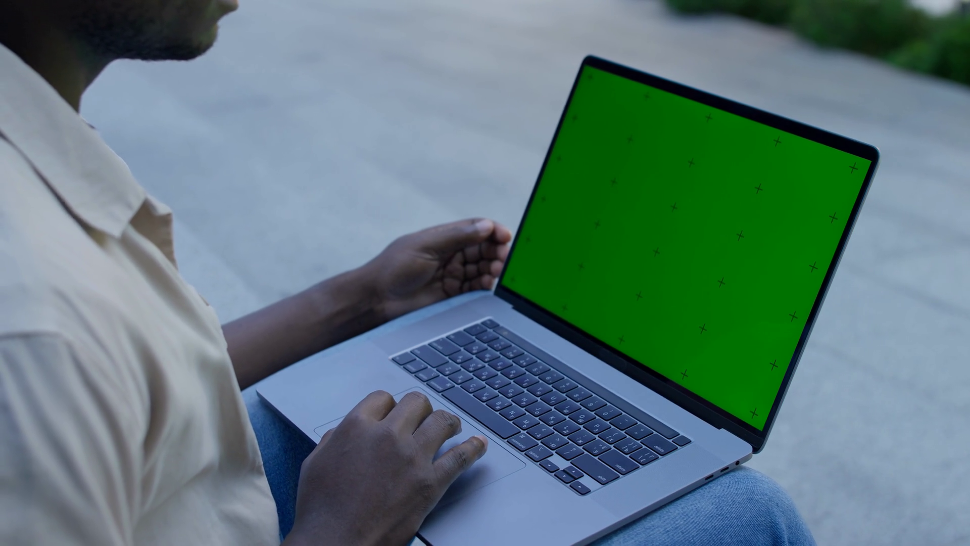Man Scrolling On Laptop With Green Screen Stock Footage SBV-352697577 ...