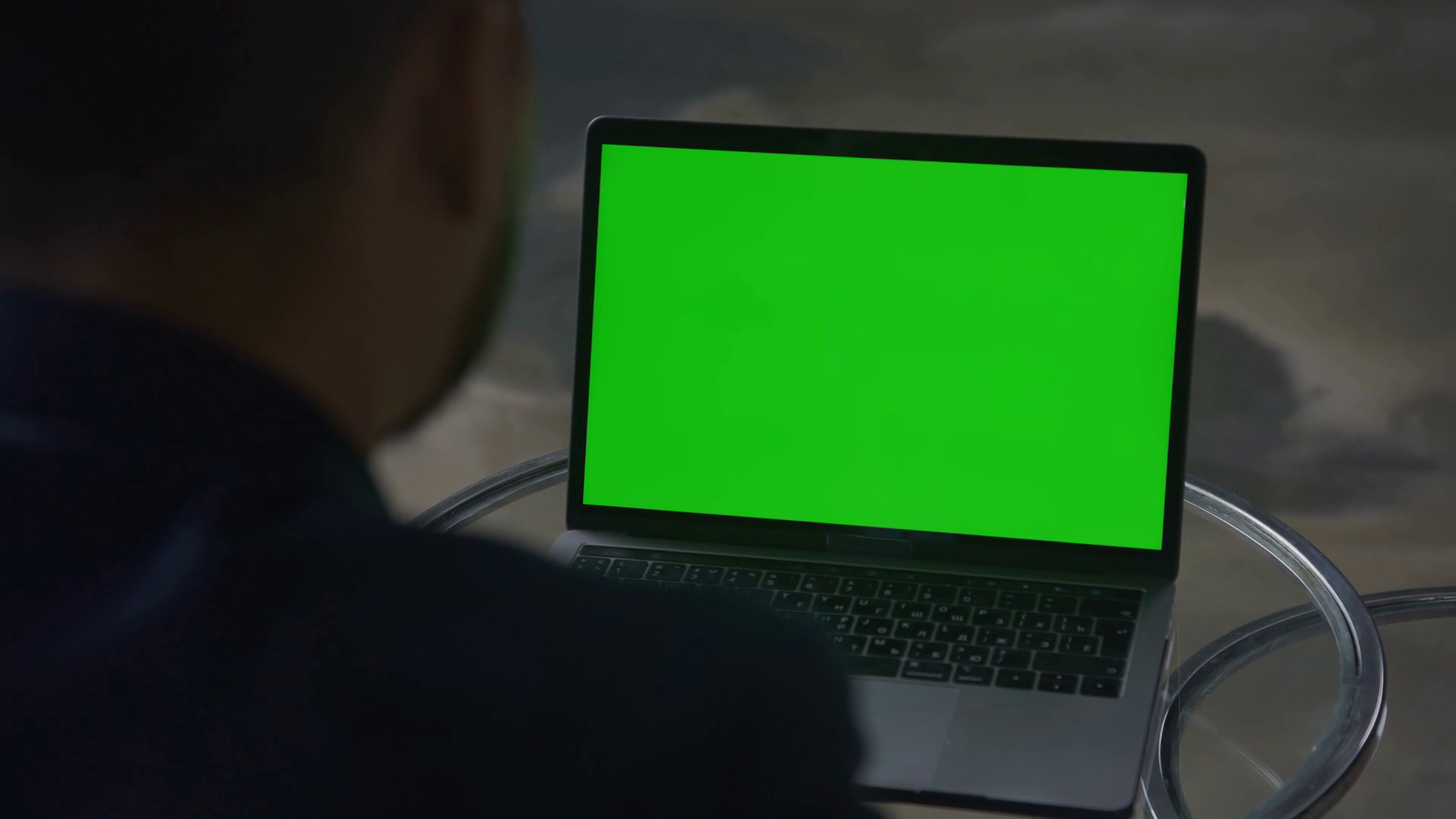 Over Shoulder View On Green Screen Laptop In Stock Footage SBV ...