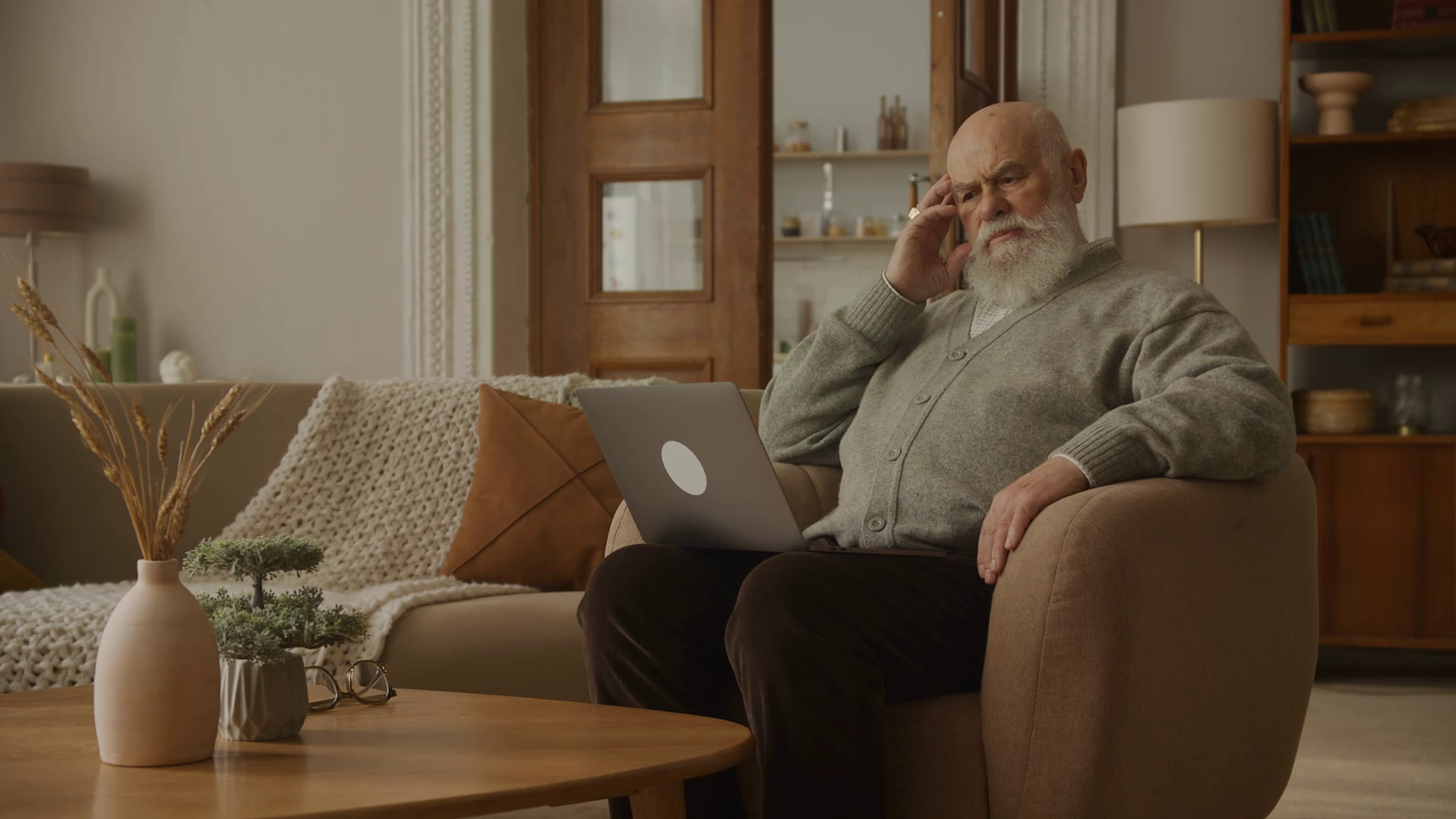 Confused Elderly Man Reading Message On Stock Footage SBV-347773680 ...