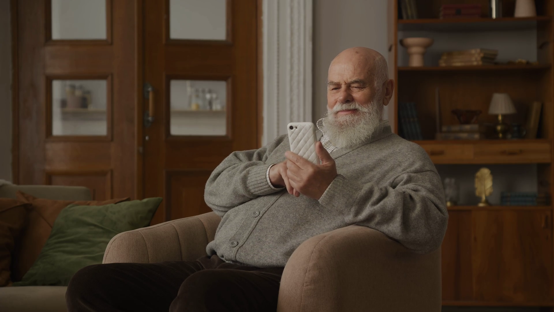 Grandfather Laughing Browsing On Smartphone Stock Footage SBV-347749195 ...