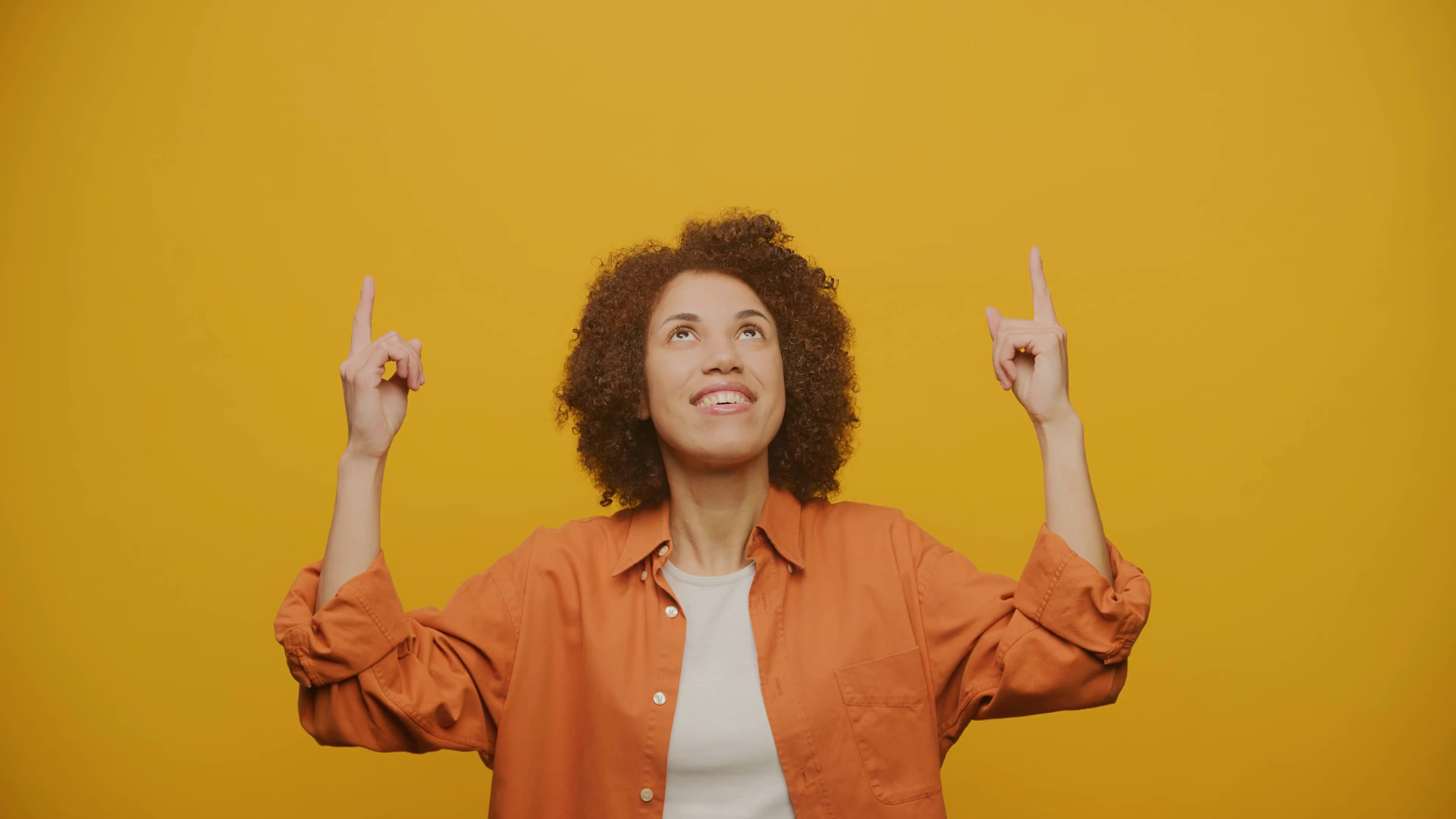 Point Up At Copy Space Gesture On Yellow Stock Footage SBV-347743401 ...