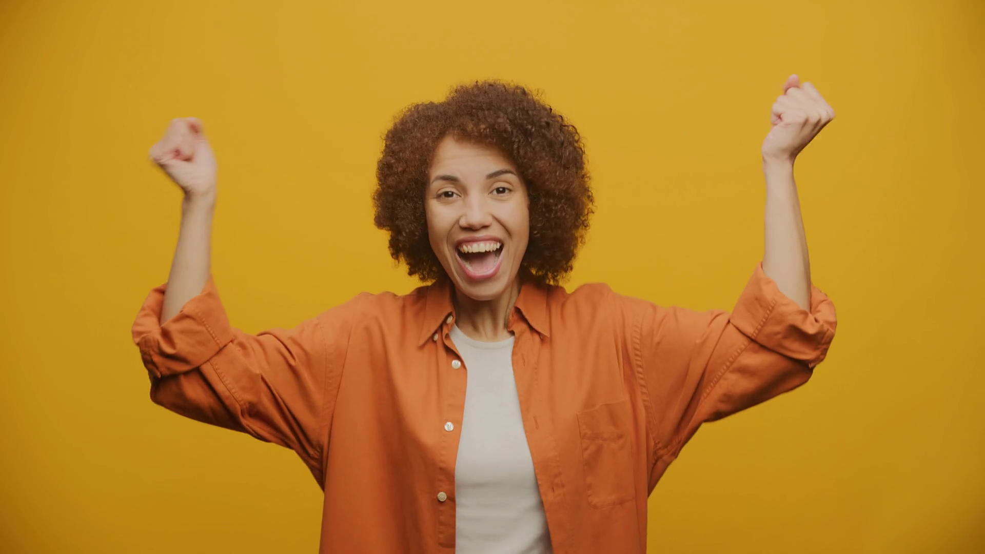 Woman Screaming Yes On Yellow Background Stock Footage SBV-347749131 ...