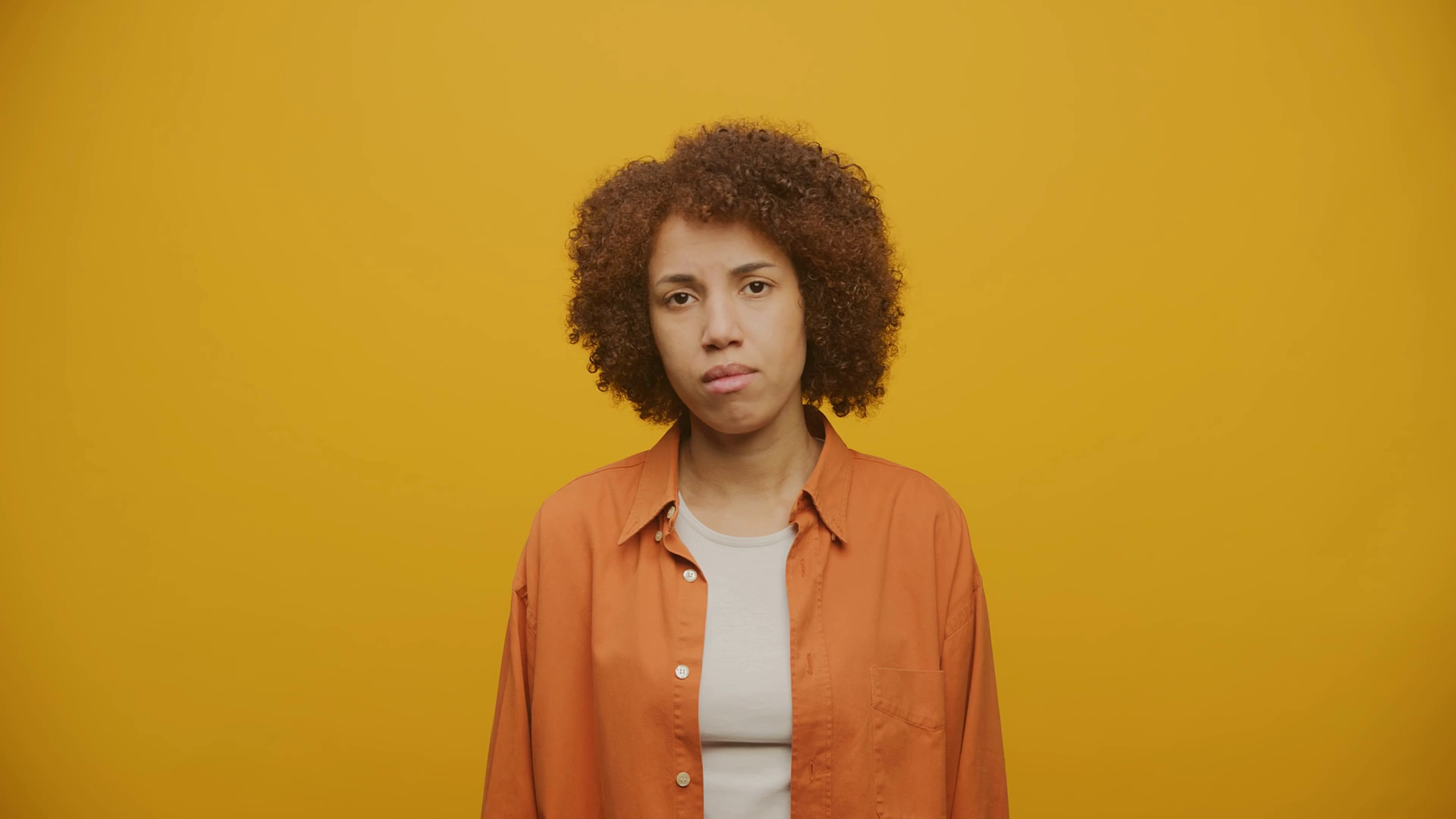 Woman In Doubt Female Gesture On Yellow Stock Footage SBV-347800184 ...
