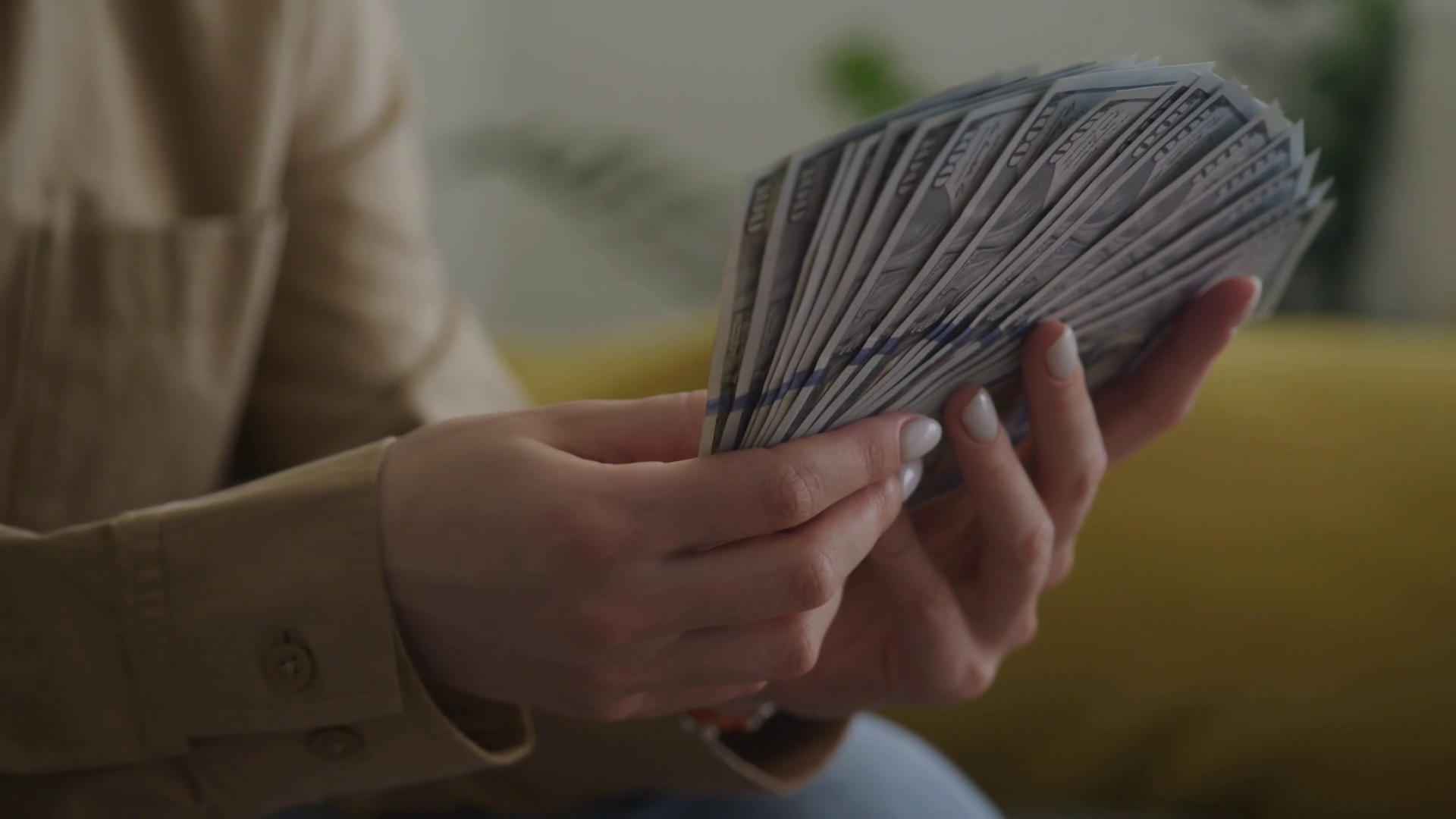 Pivoting Around Woman Holding Money In 100 Stock Footage SBV-348386145 ...