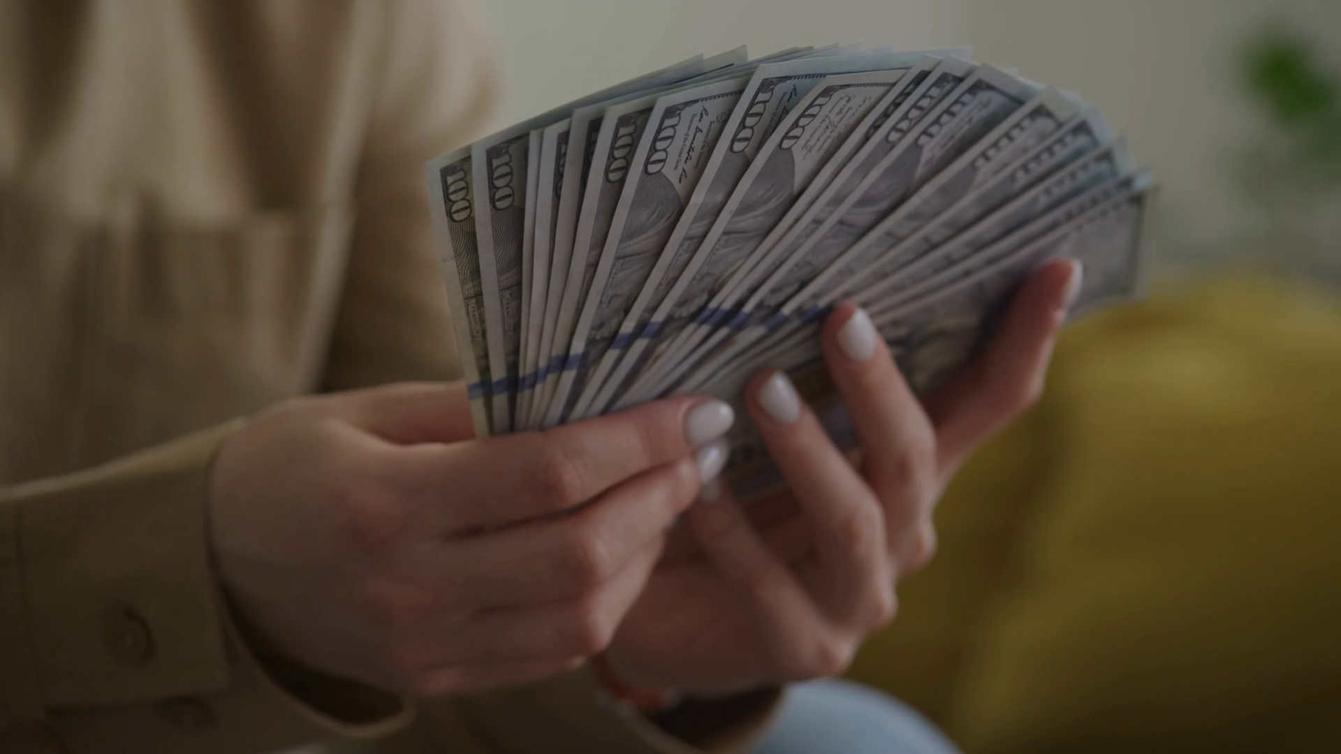 Orbiting Around Woman Holding Money In 100 Stock Footage SBV-347743588 ...