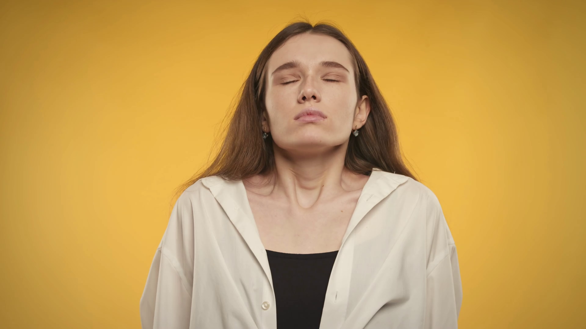 Woman Taking Deep Breath Exhale On Yellow Stock Footage SBV-347770114 ...