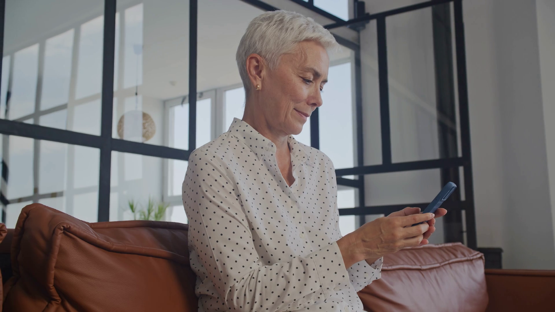 Middle Aged Woman Using Smartphone Indoors Stock Footage SBV-348560311 ...