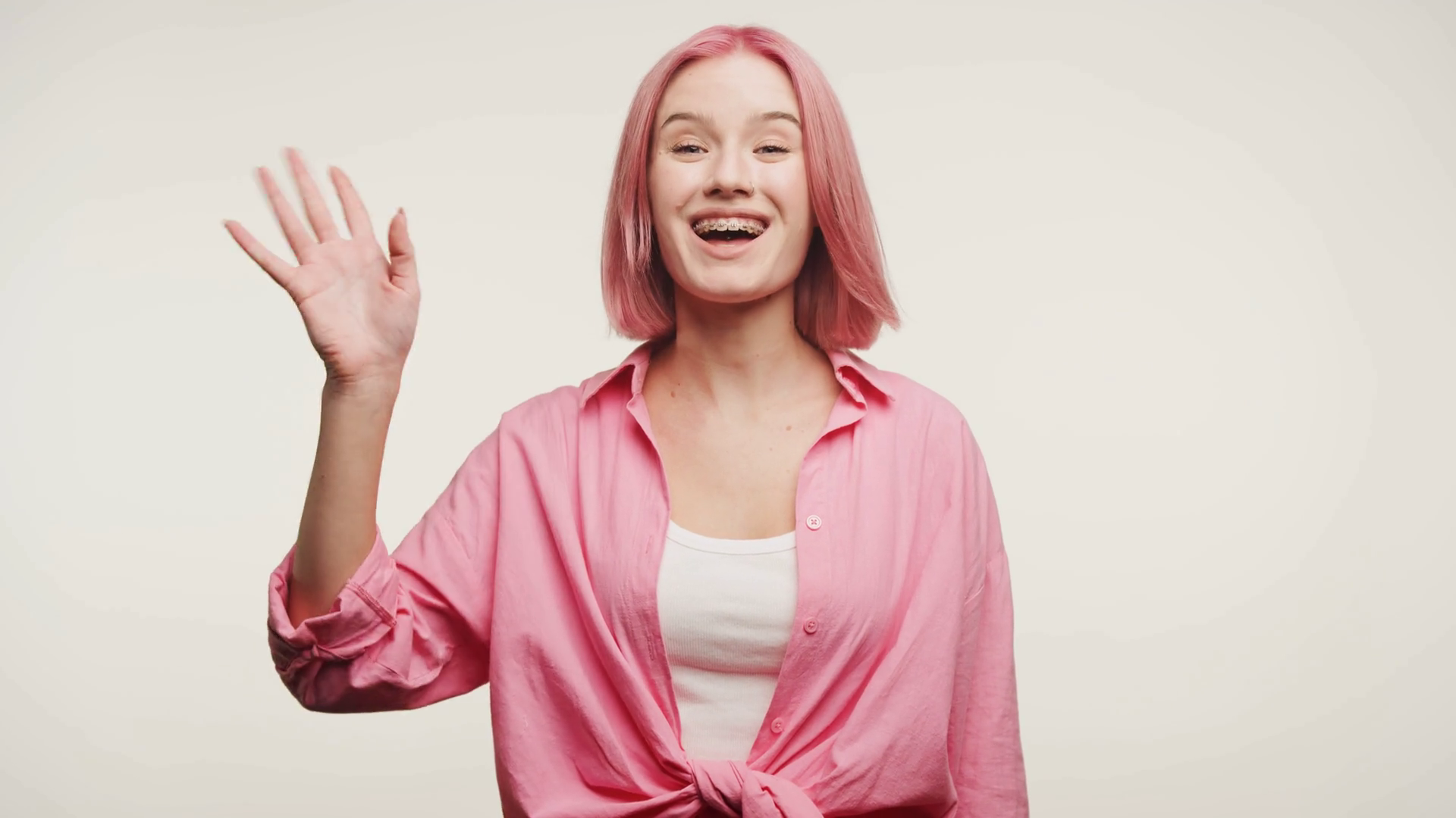 Woman Waving Hand In Greeting Gesture On Stock Footage SBV-348617652 ...
