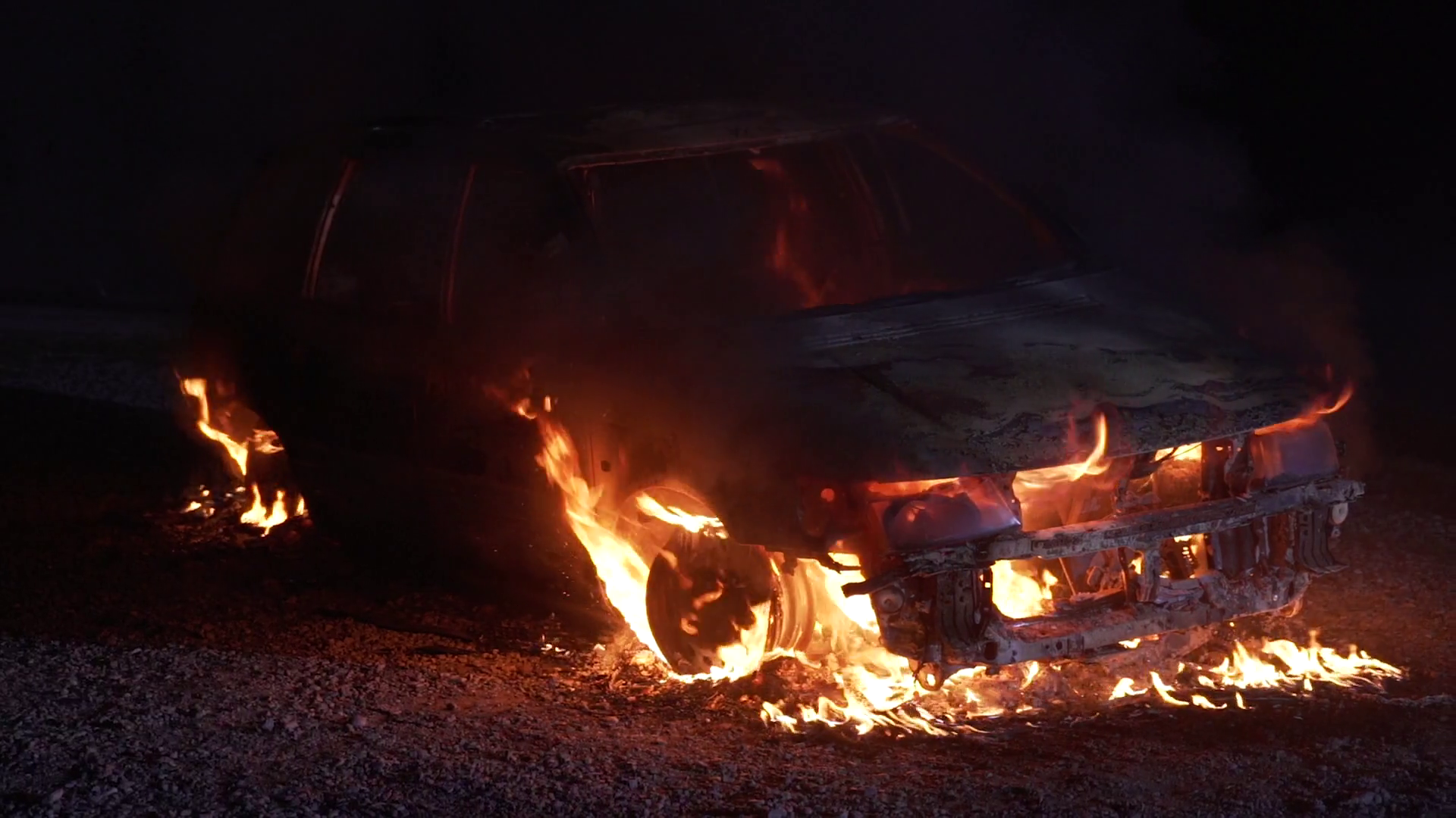 A Vehicle Is Burning Fiercely During Night Stock Footage SBV-351808997 ...