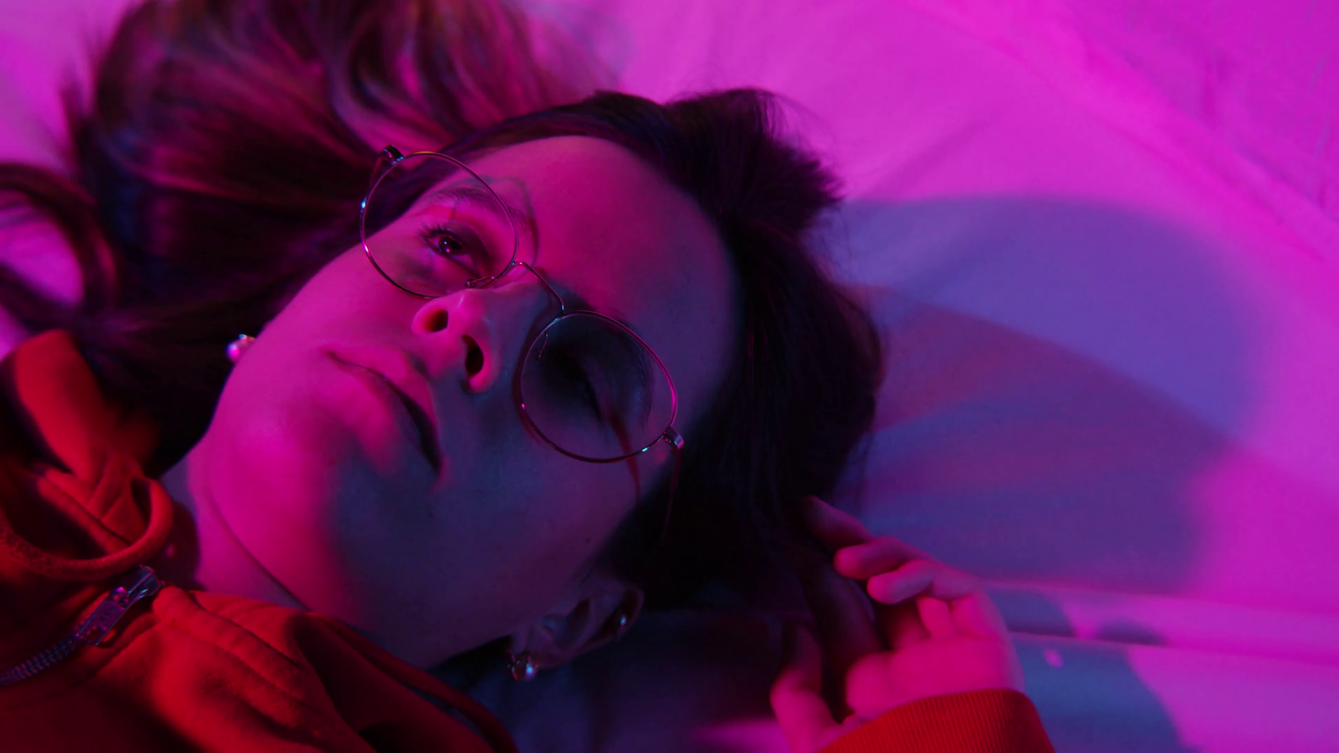 Insomniac Girl Gazing At Neon-lit Window Stock Footage SBV-347701270 ...