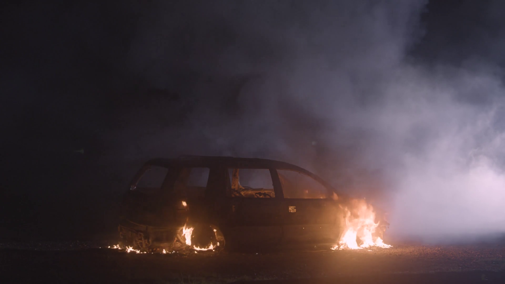 Burning Car In Night With Fog In Slow Motion Stock Footage SBV ...