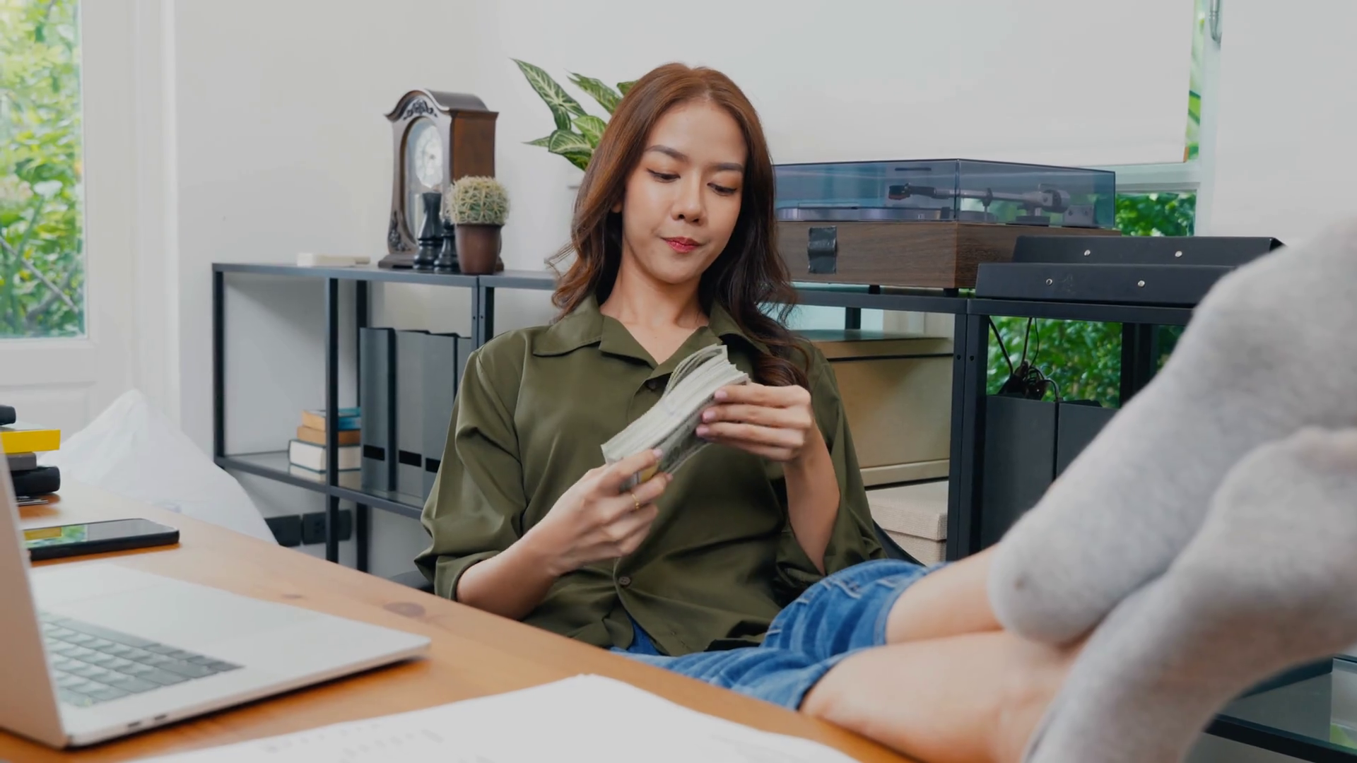 Smiling Asian Woman Counting Banknotes Stock Footage SBV-348740446 ...