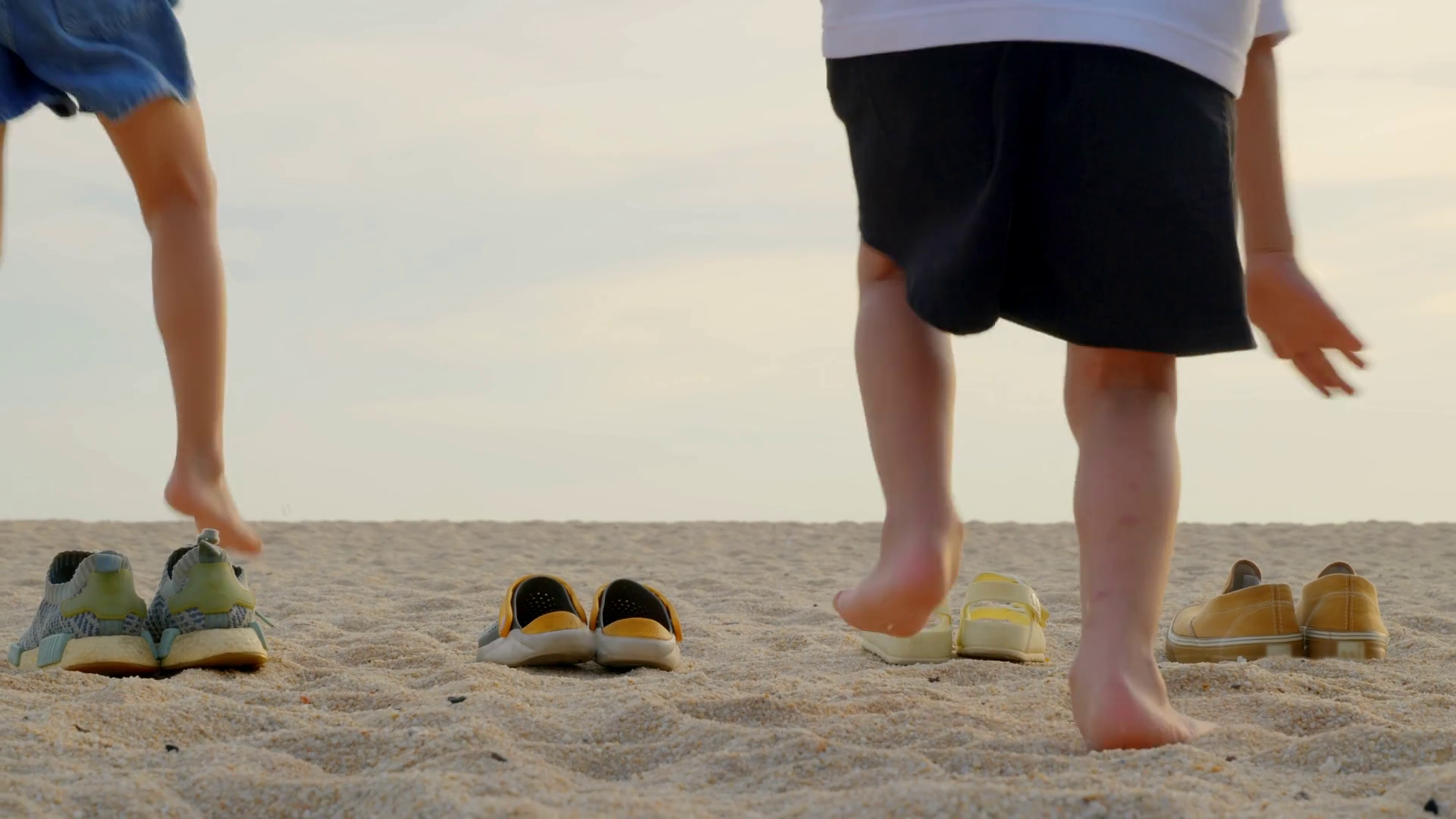 Father Mother Kids Take Off Shoes Run On Stock Footage SBV-348839413 ...