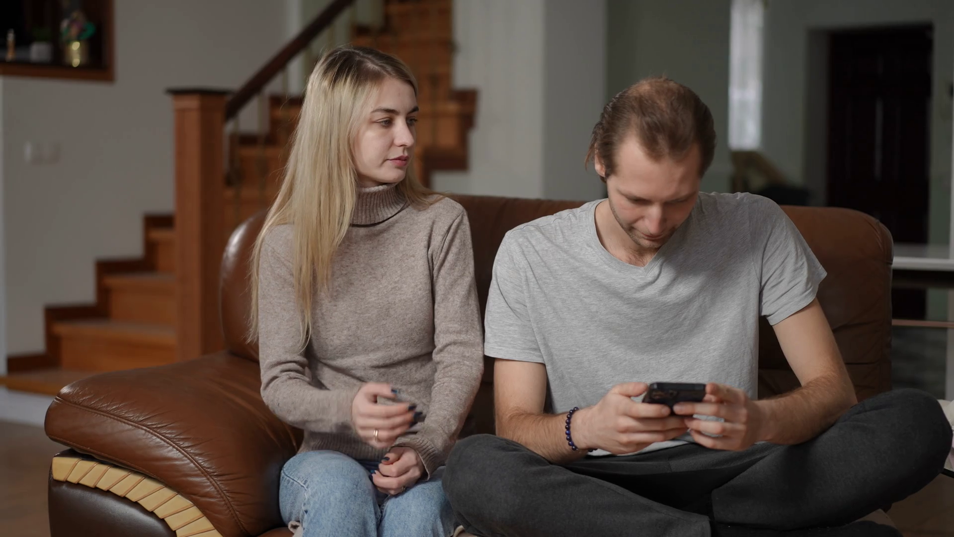 A Wife Argues With Husband Sits On Couch Stock Footage SBV-351941995 ...