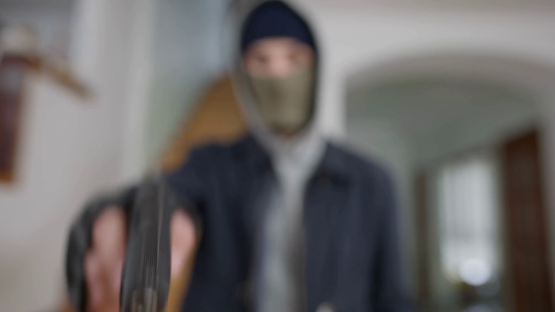 Close-up Of Gun Muzzle With Blurred Masked Stock Footage SBV-346448407 ...