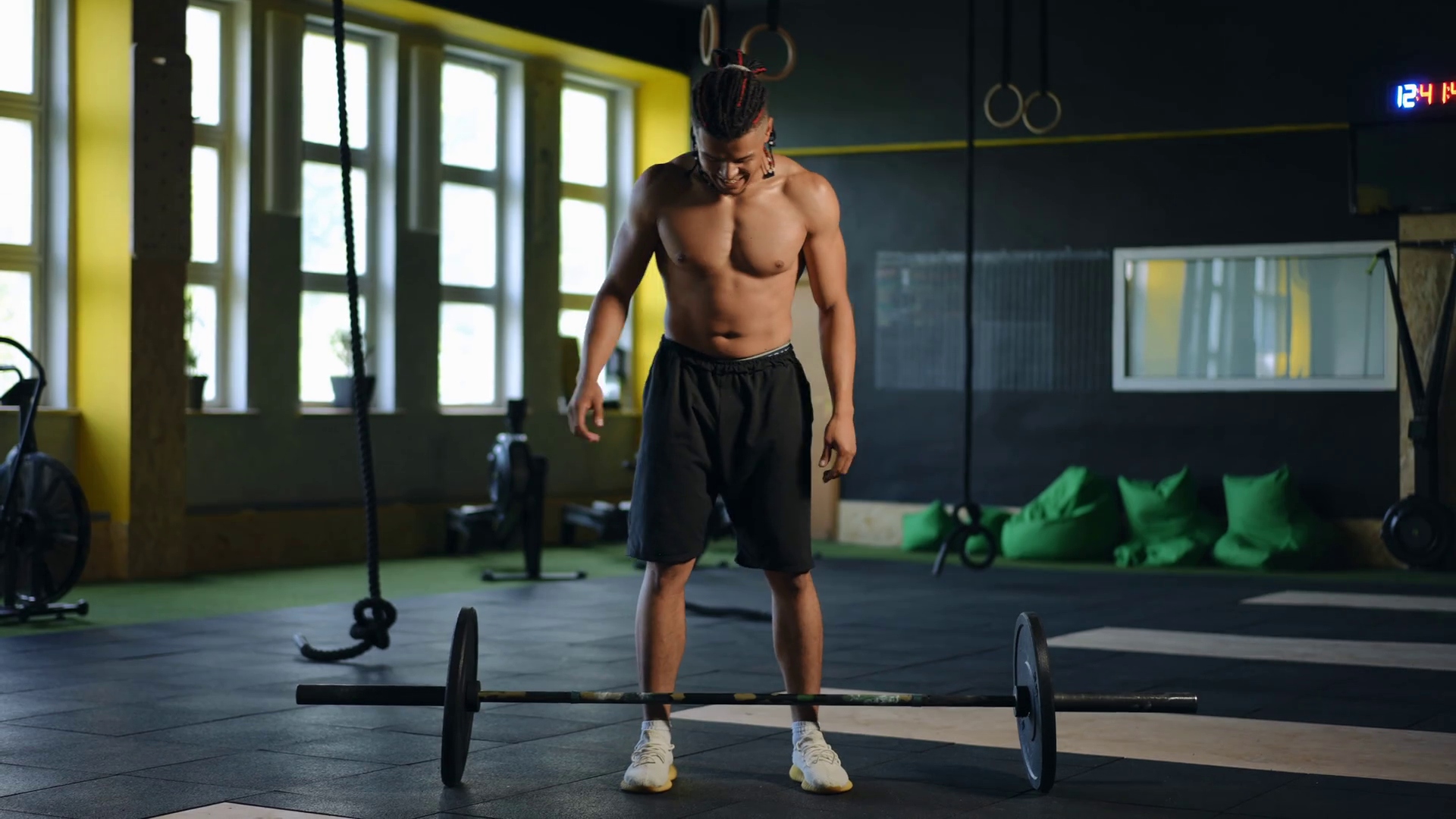 Athletic Young Man Lifting Barbell During Stock Footage SBV-348791005 ...