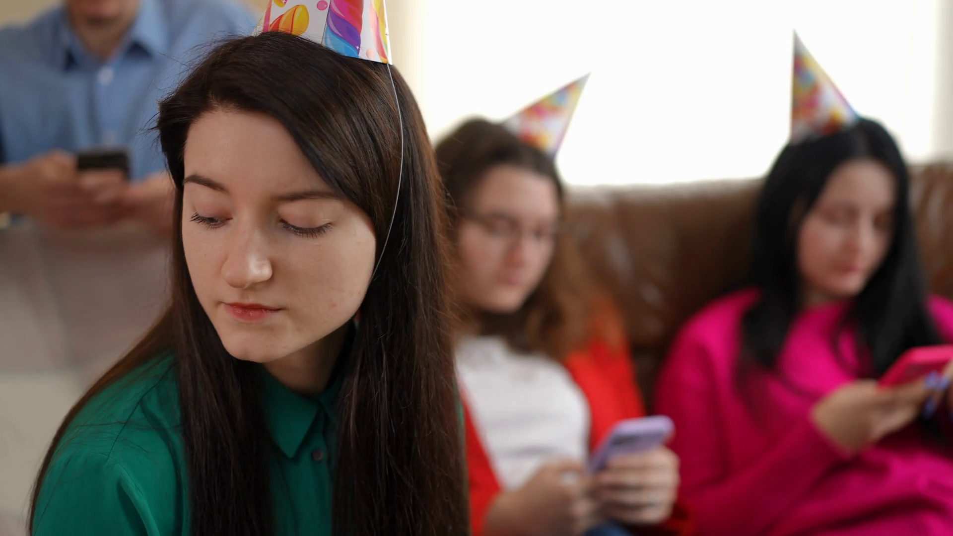 Sad Young Woman On Left Looking Around At Stock Footage SBV-348378764 ...