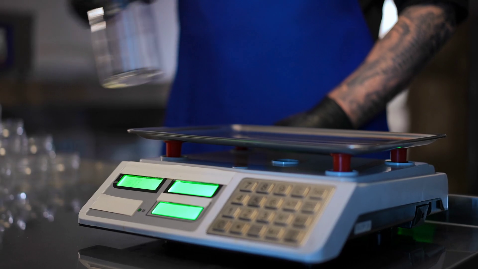 Close-up Kitchen Scales With Male Hand In Stock Footage SBV-347556938 ...