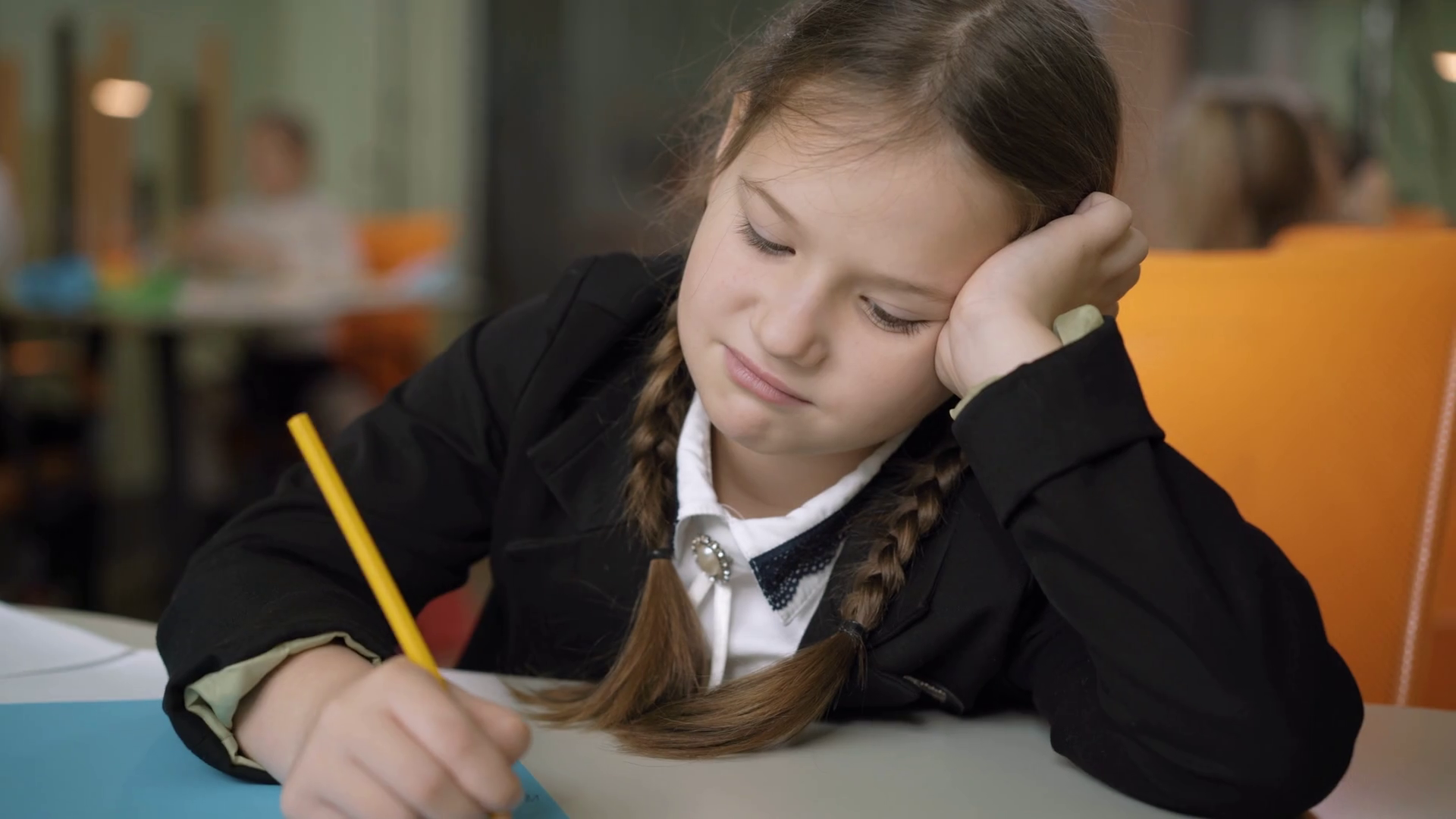 Close-up Of Bored Genius Schoolgirl Sitting Stock Footage SBV-338964701 ...