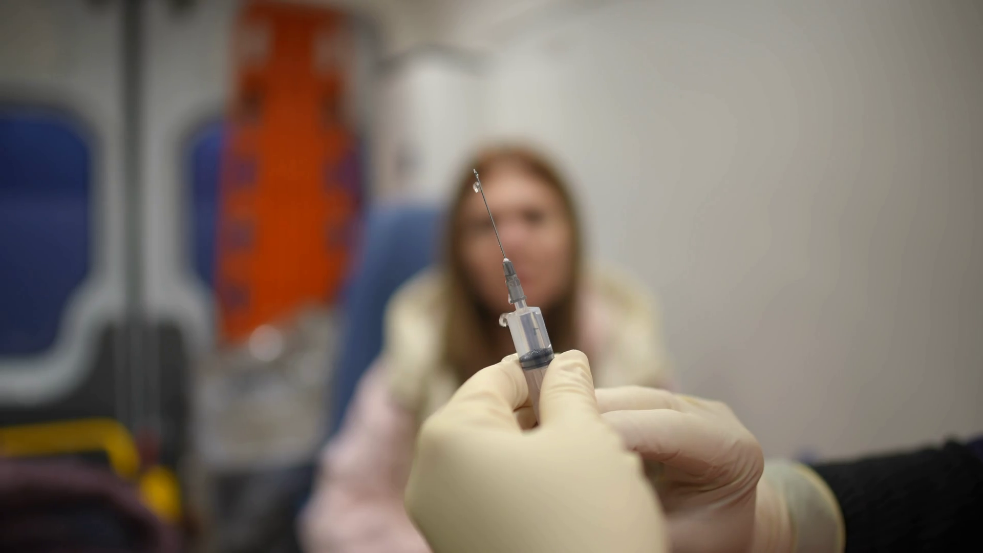 A Paramedic In Ambulance Prepares To Give Stock Footage SBV-348614132 ...
