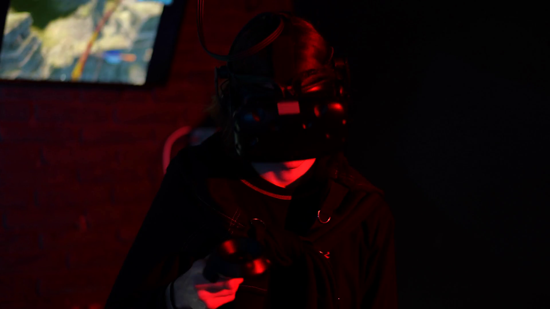 Close-up In Dark Room Of Vr Club With Red Stock Footage SBV-348787190 ...