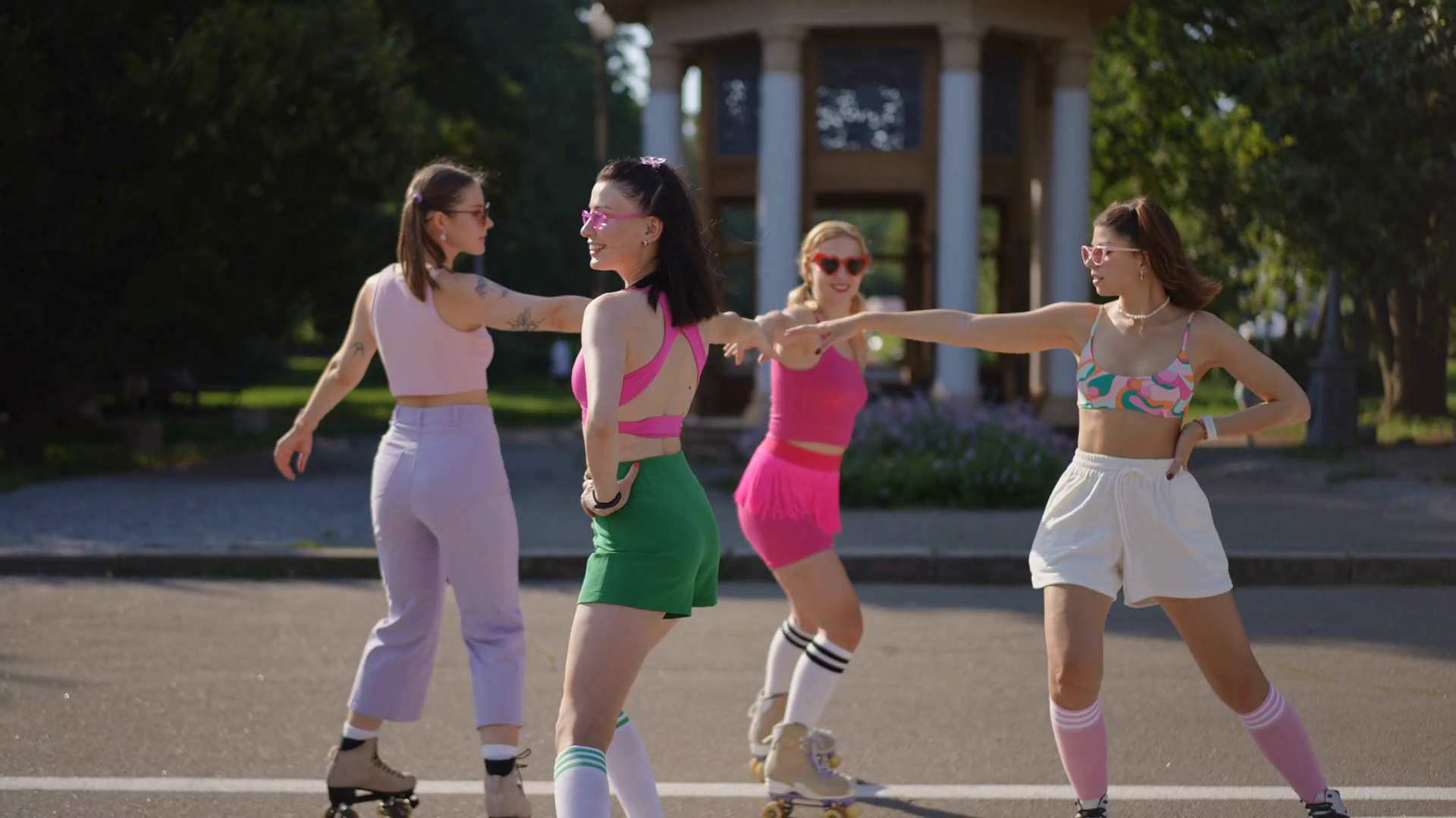 Four Beautiful Women Dancers On Roller Stock Footage SBV-348736884 ...