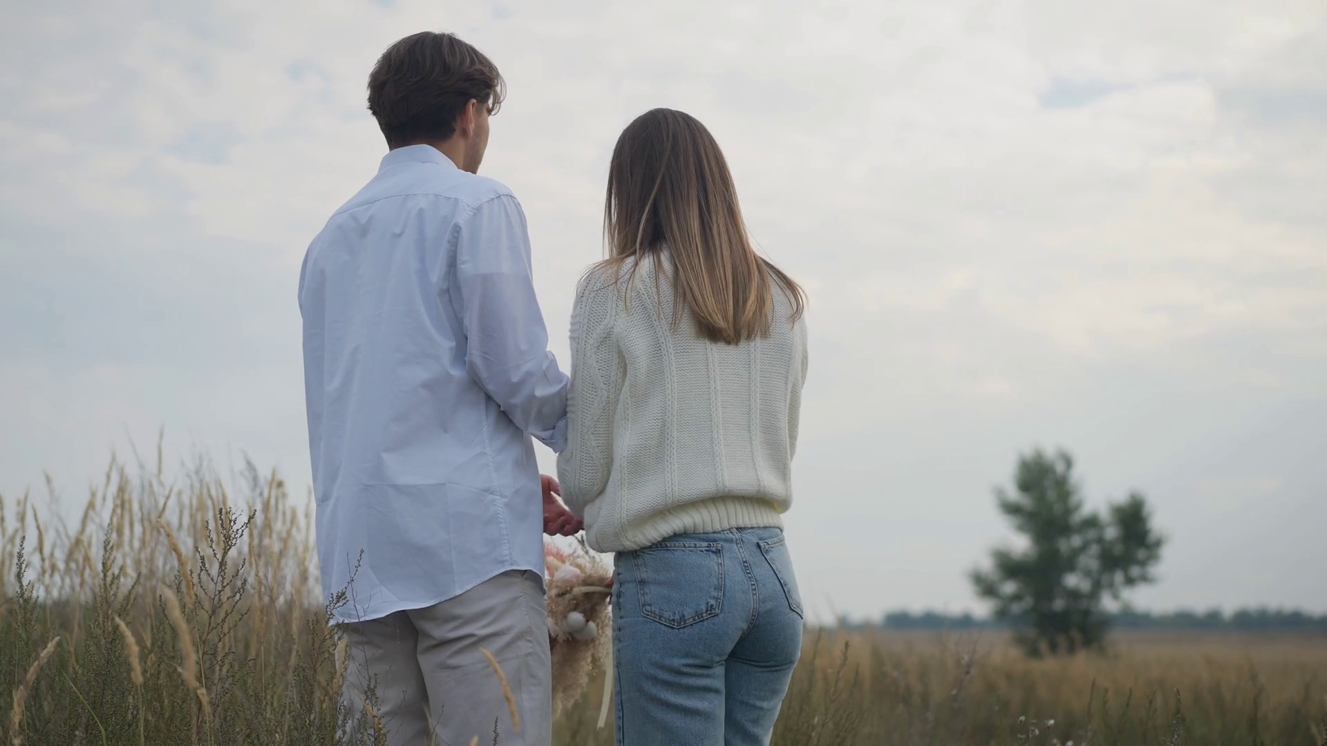 Back View Loving Man Hugging Woman Standing Stock Footage SBV-348427474 ...