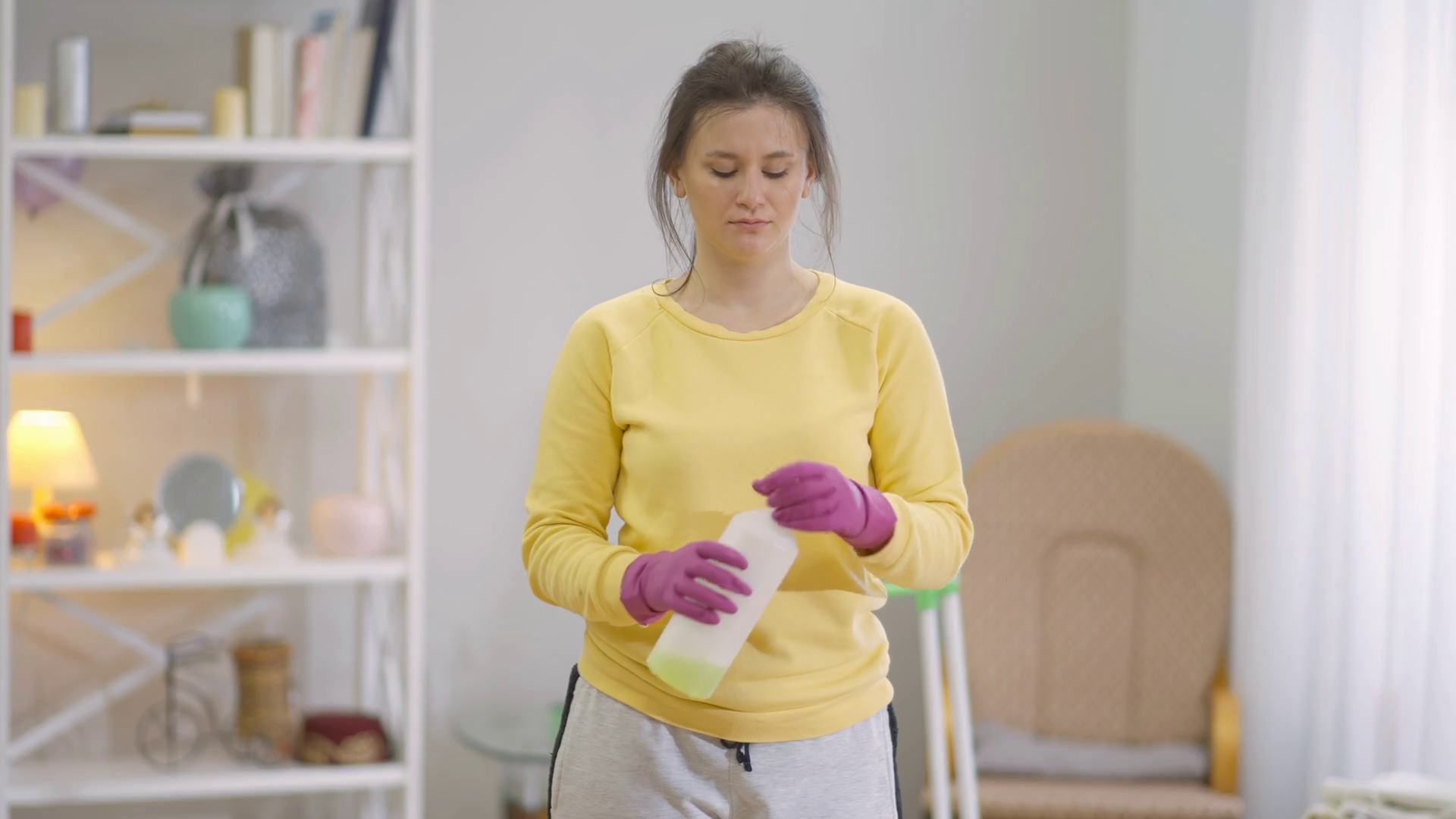 Young Woman Smelling Cleaning Detergent Stock Footage SBV-348424764 ...