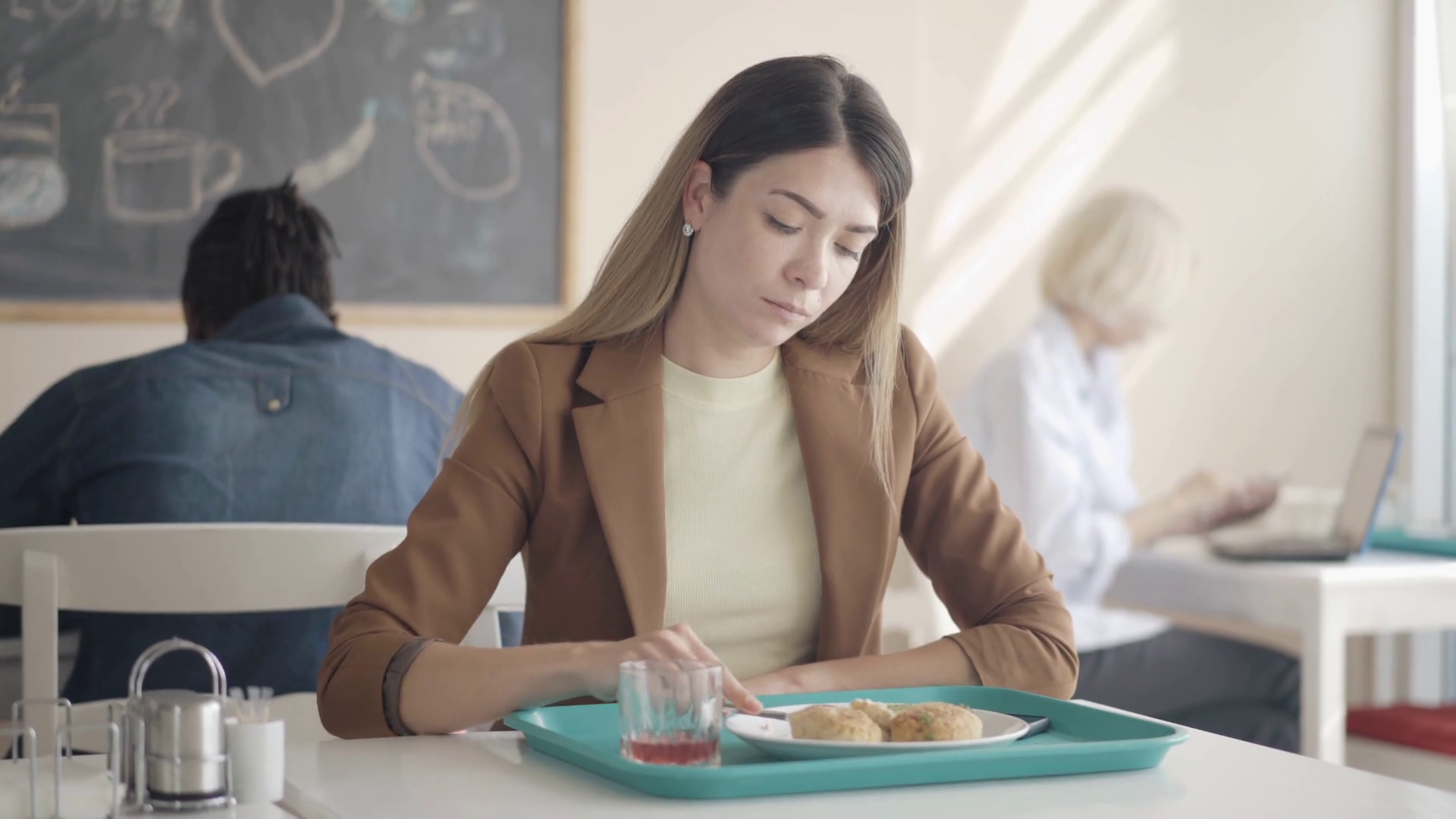 Portrait Of Young Woman Eating Cutlets In Stock Footage SBV-338976817 ...