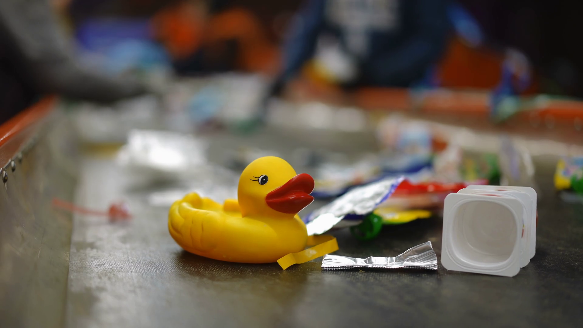 Close-up Yellow Rubber Duck On Conveyor Belt Stock Footage SBV ...