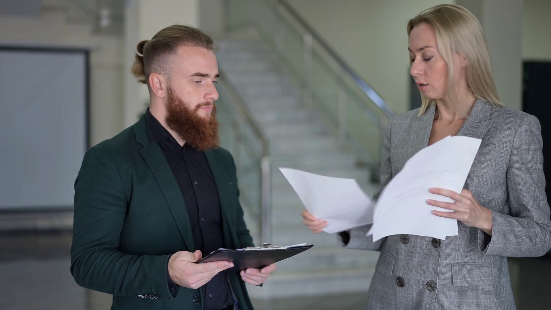 Serious Female Ceo Passing Paperwork To Stock Footage SBV-346744311 ...