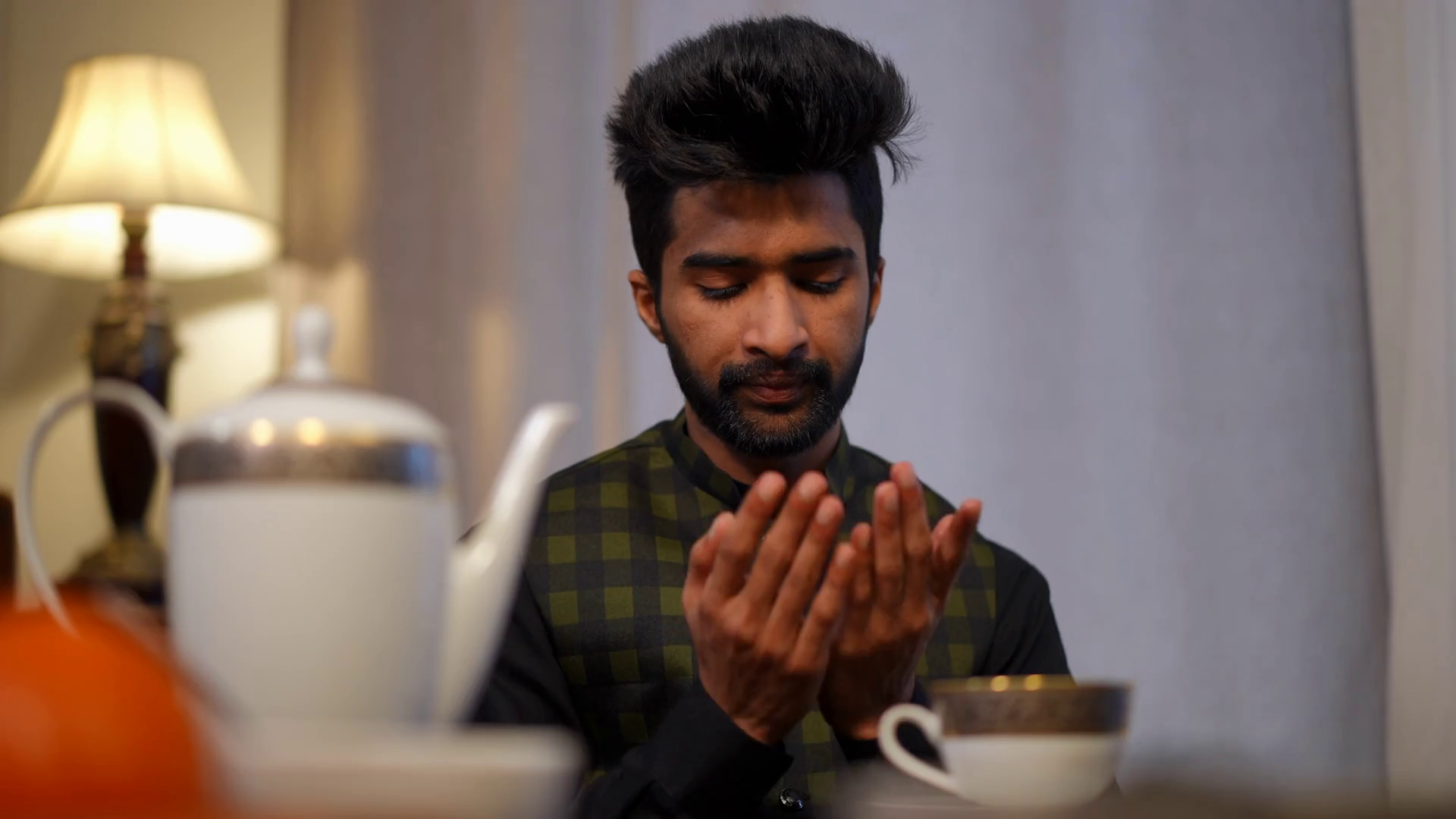 Young Man Enjoying Tea Expressing Gratitude Stock Footage SBV-347578571 ...