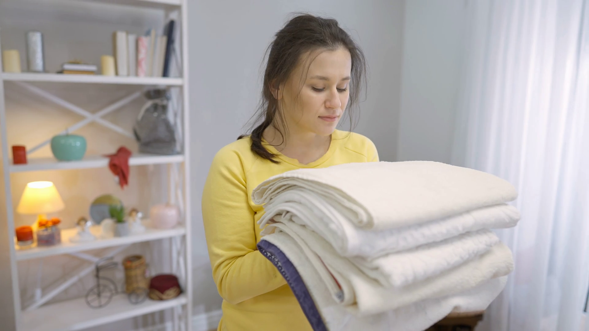 Happy Young Woman Smelling Fresh Clean Stock Footage SBV-348424799 ...