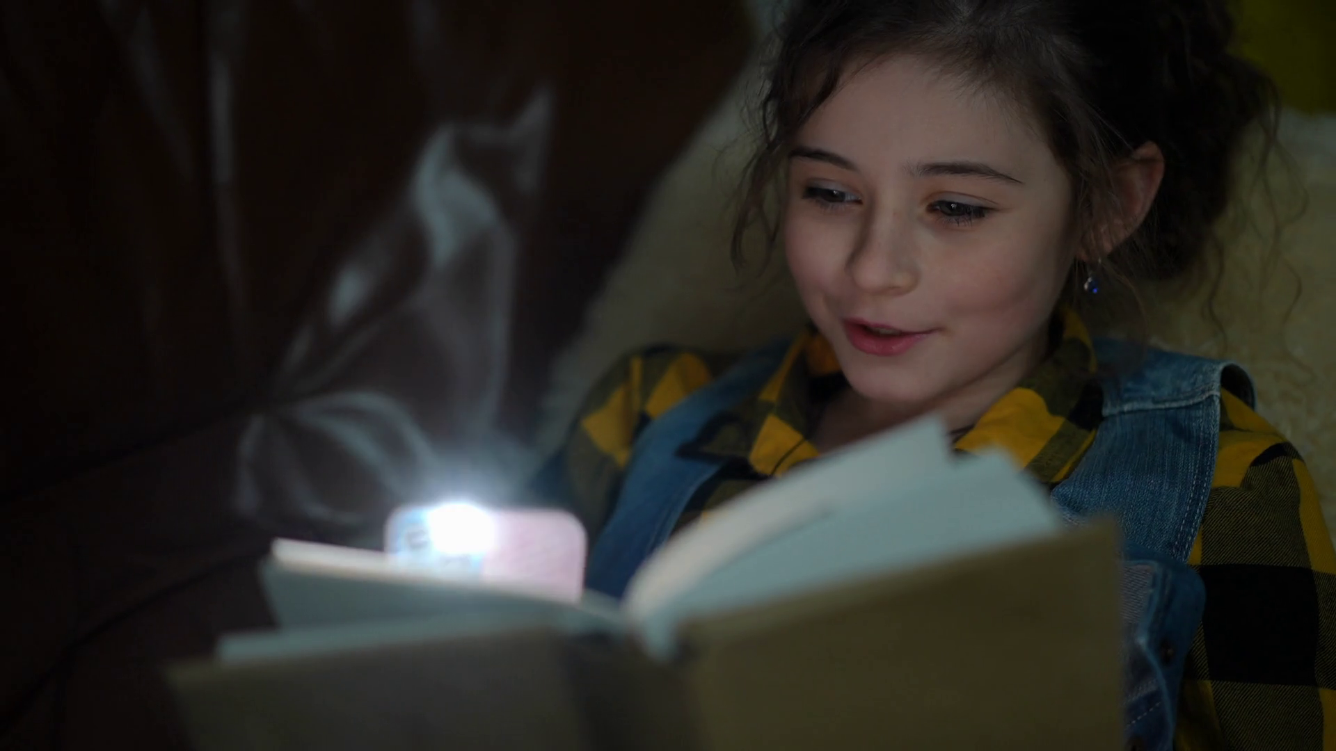Close-up Happy Girl Reading Book Using Stock Footage SBV-348837814 ...