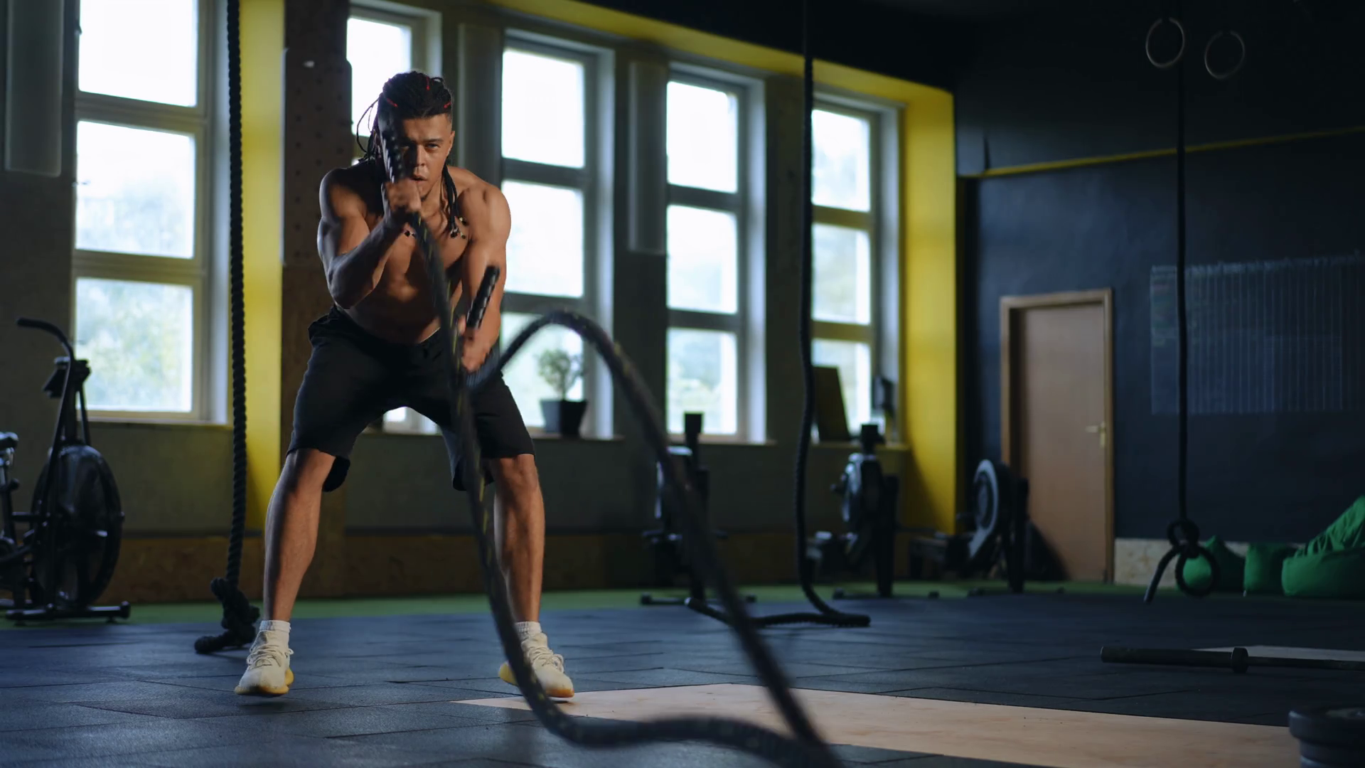 Slow Motion Young Athlete With Battle Ropes Stock Footage SBV-348791048 ...